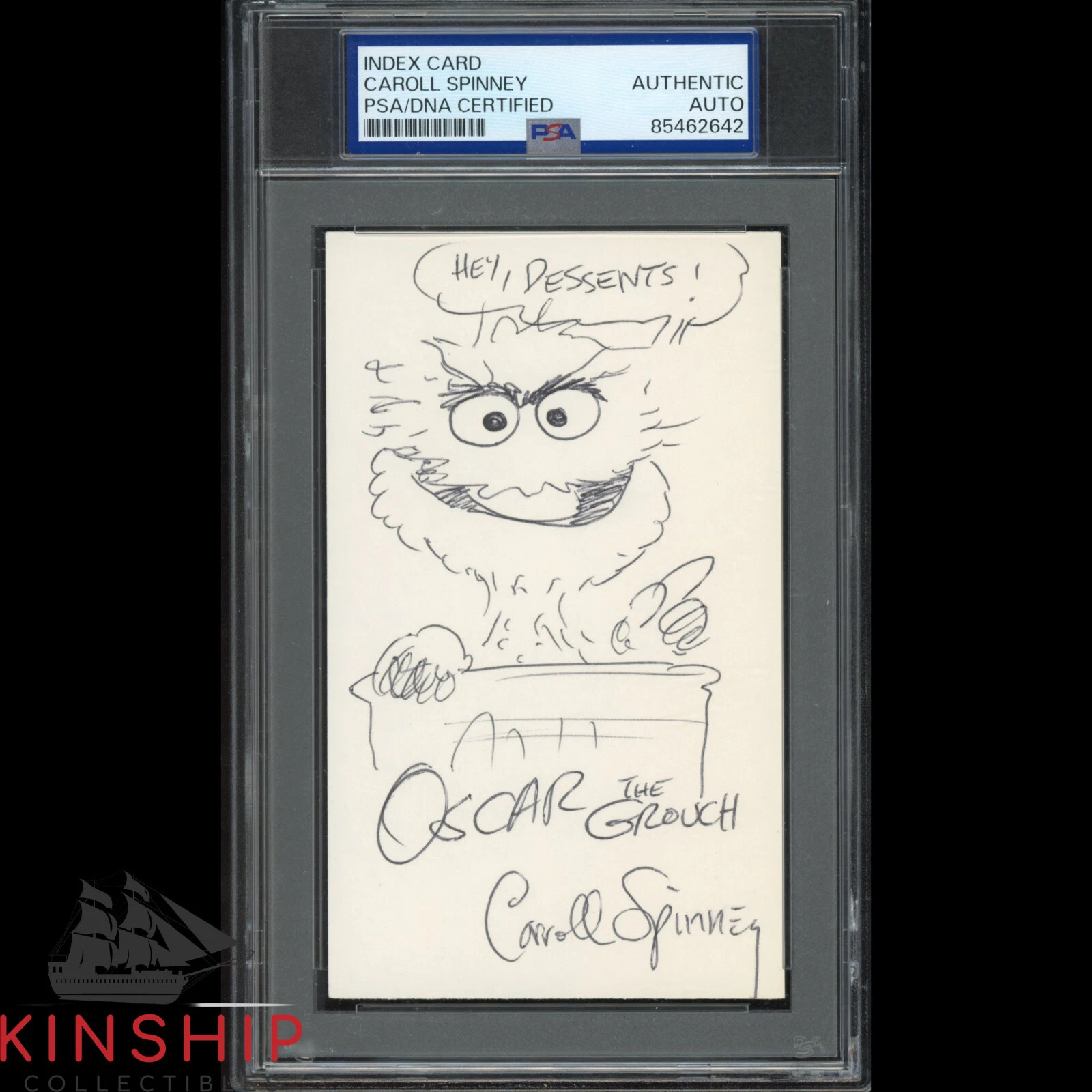 Carroll Spinney signed 3x5 Index Card PSA DNA Slab Auto Inscribed Sketch C4017 | Autographia