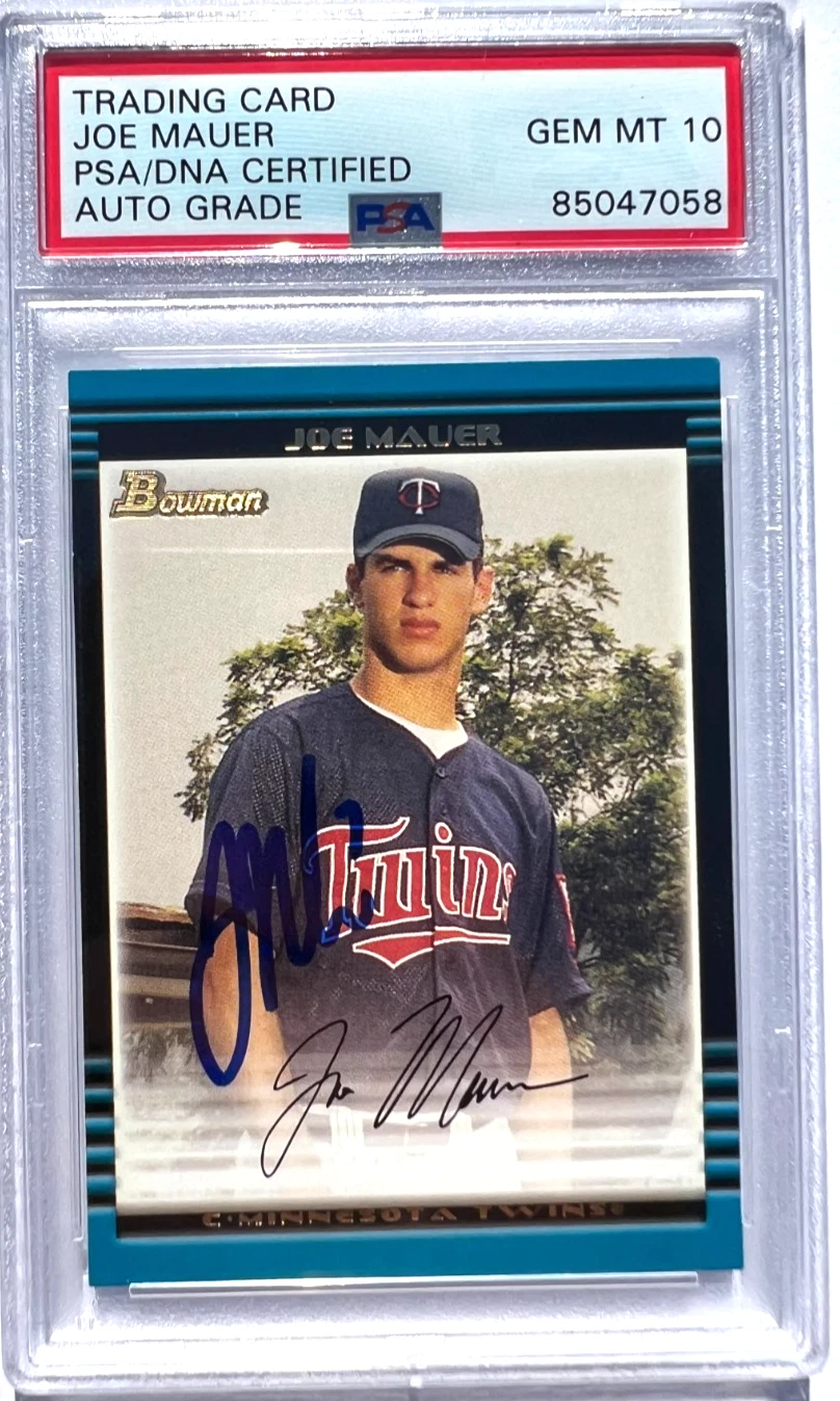 JOE MAUER SIGNED 2002 BOWMAN ROOKIE CARD #379 TWINS AUTO 10 PSA/DNA ...