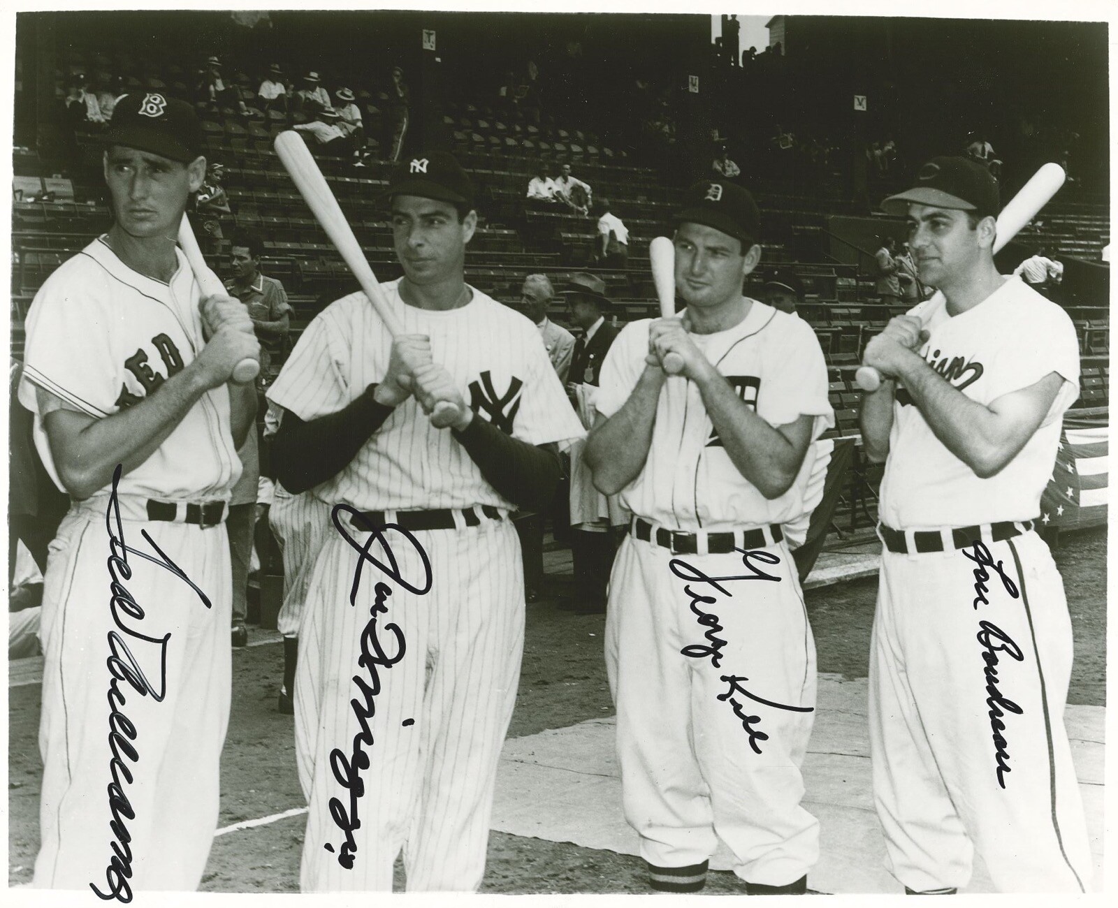 TED WILLIAMS JOE DIMAGGIO GEORGE KELL LOU BOUDREAU SIGNED 8X10 PSA DNA ...
