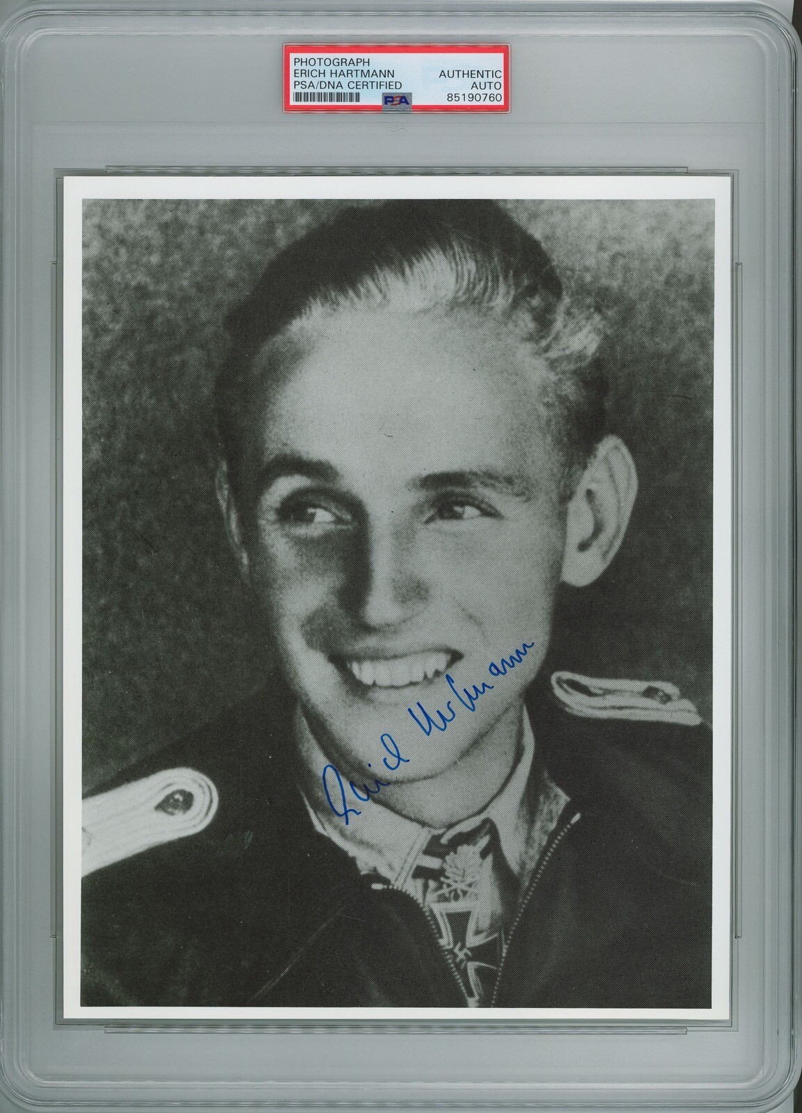 ERICH HARTMANN SIGNED 8X10 PSA DNA (D) WWII ACE 352V ENCAPSULATED ...