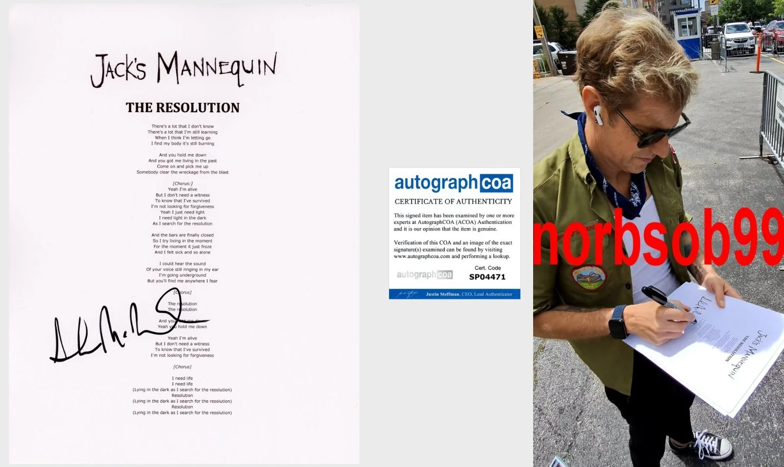 ANDREW MCMAHON SIGNED JACK'S MANNEQUIN THE RESOLUTION LYRIC w/EXACT ...