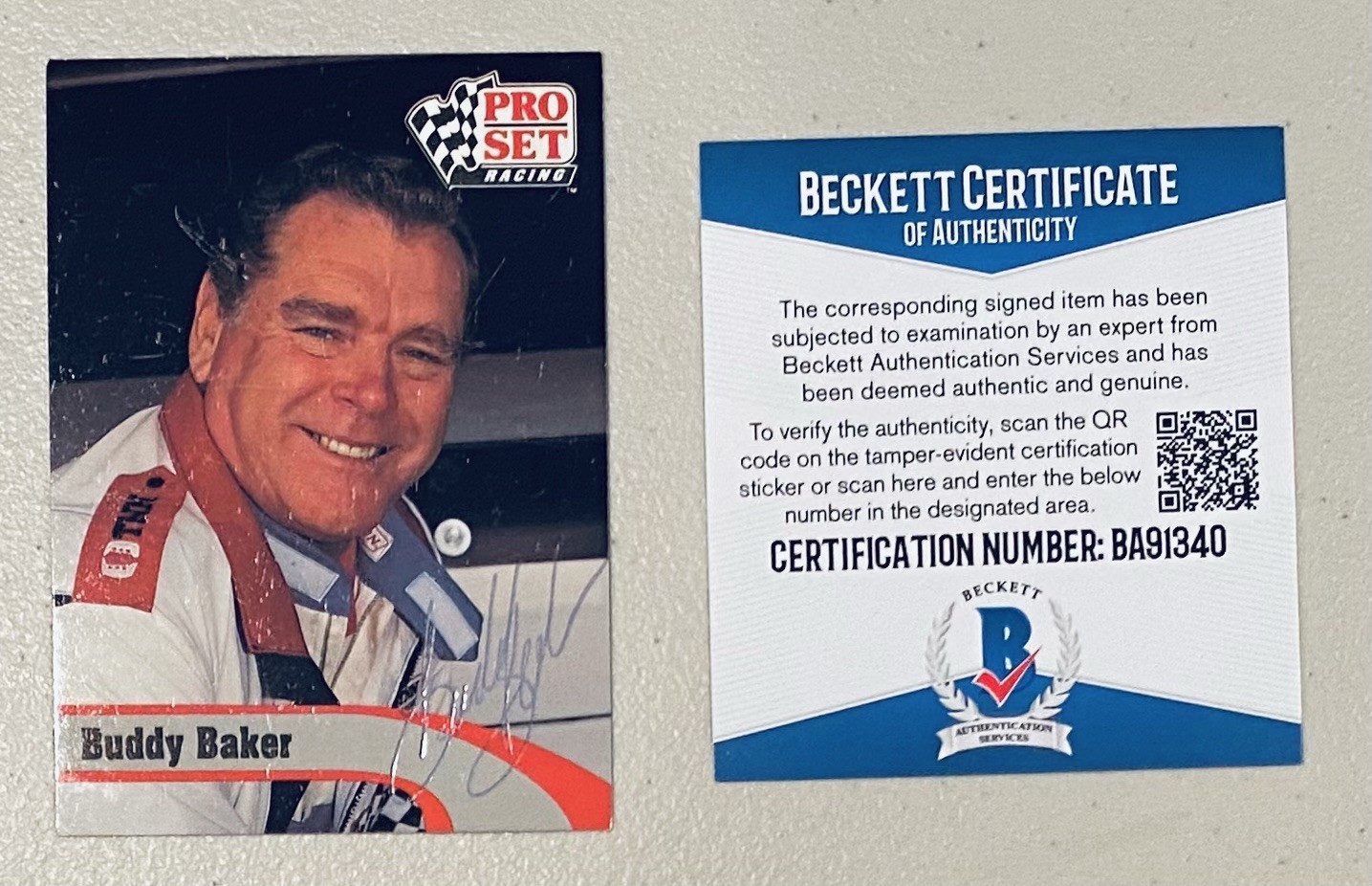 Buddy Baker Signed Autographed 1992 Pro Set Card #88 Beckett BAS NASCAR ...