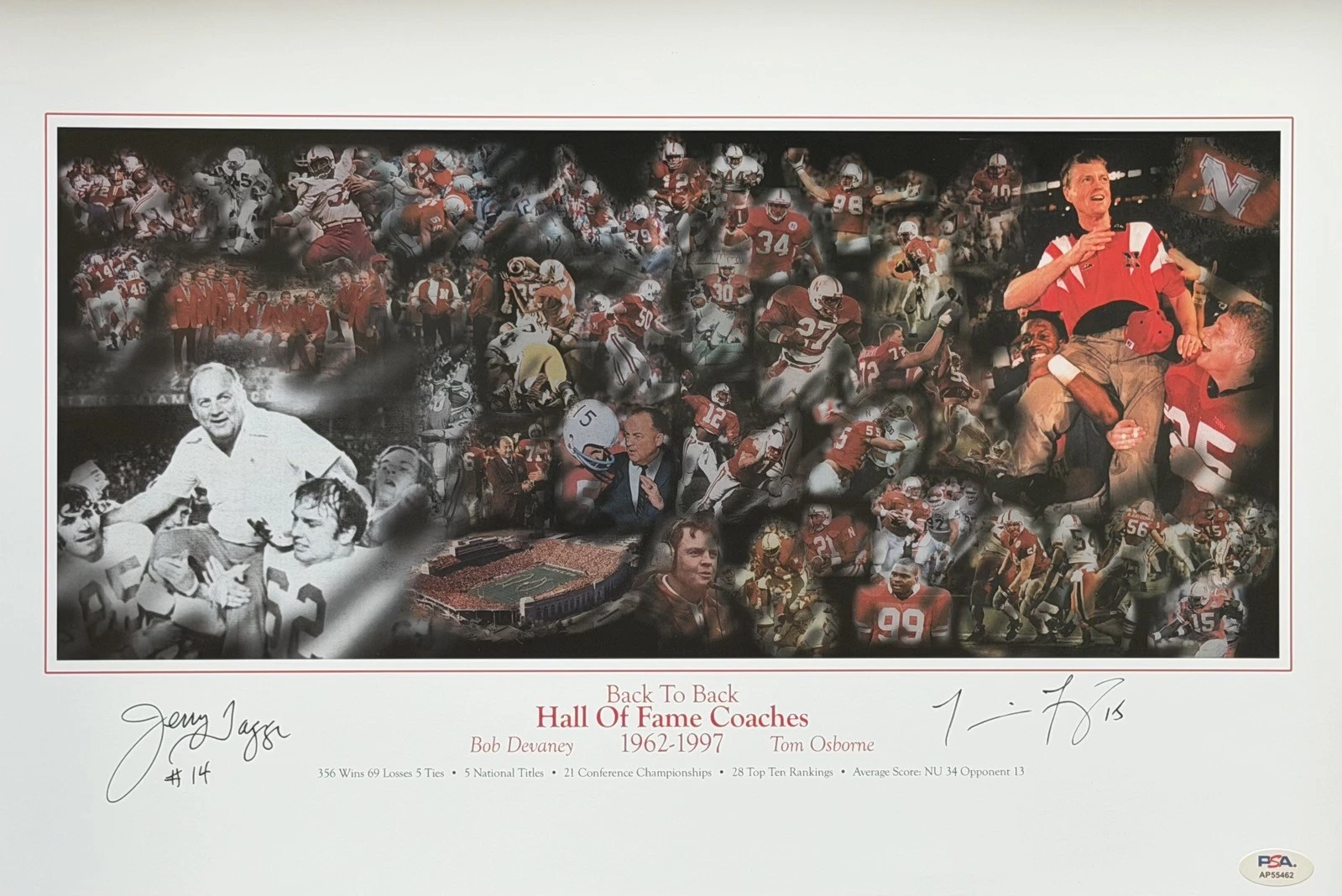 TOMMIE FRAZIER JERRY TAGGE SIGNED BACK TO BACK COACHES PRINT PSA DNA ...