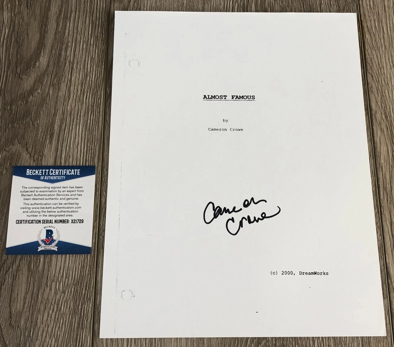 CAMERON CROWE SIGNED AUTOGRAPH ALMOST FAMOUS 112 PAGE SCRIPT & BECKETT ...