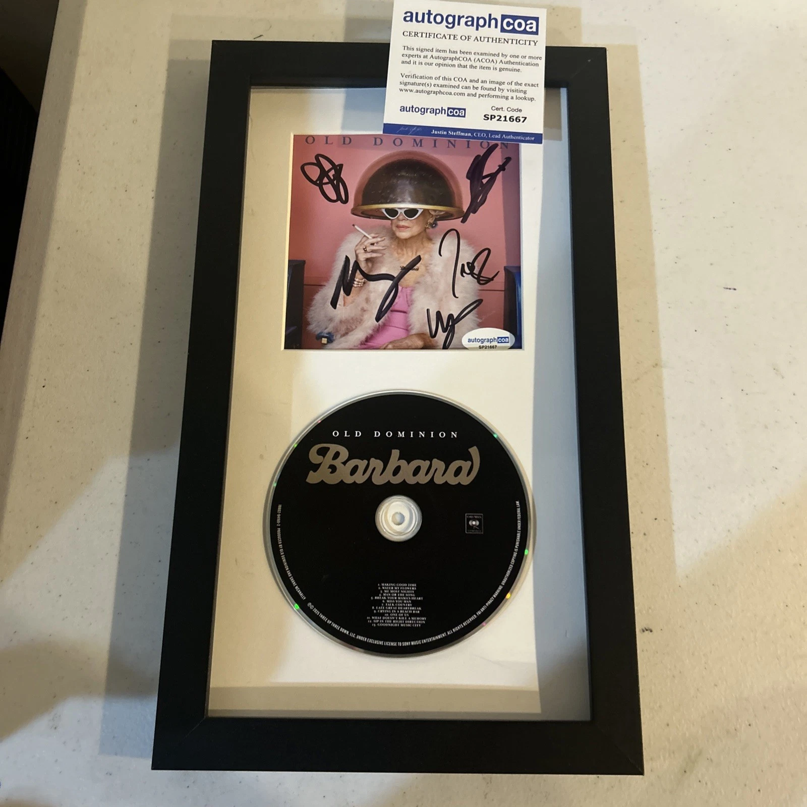 OLD DOMINION SIGNED AUTOGRAPH FRAMED CD DISPLAY ACOA “BARBARA” COUNTRY ...