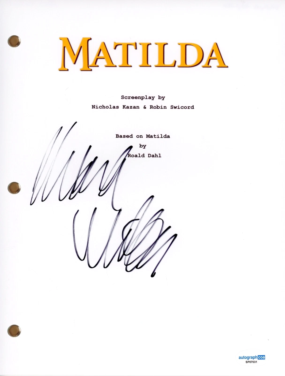Mara Wilson “Matilda” Signed Autograph Movie Script Full Screenplay ...