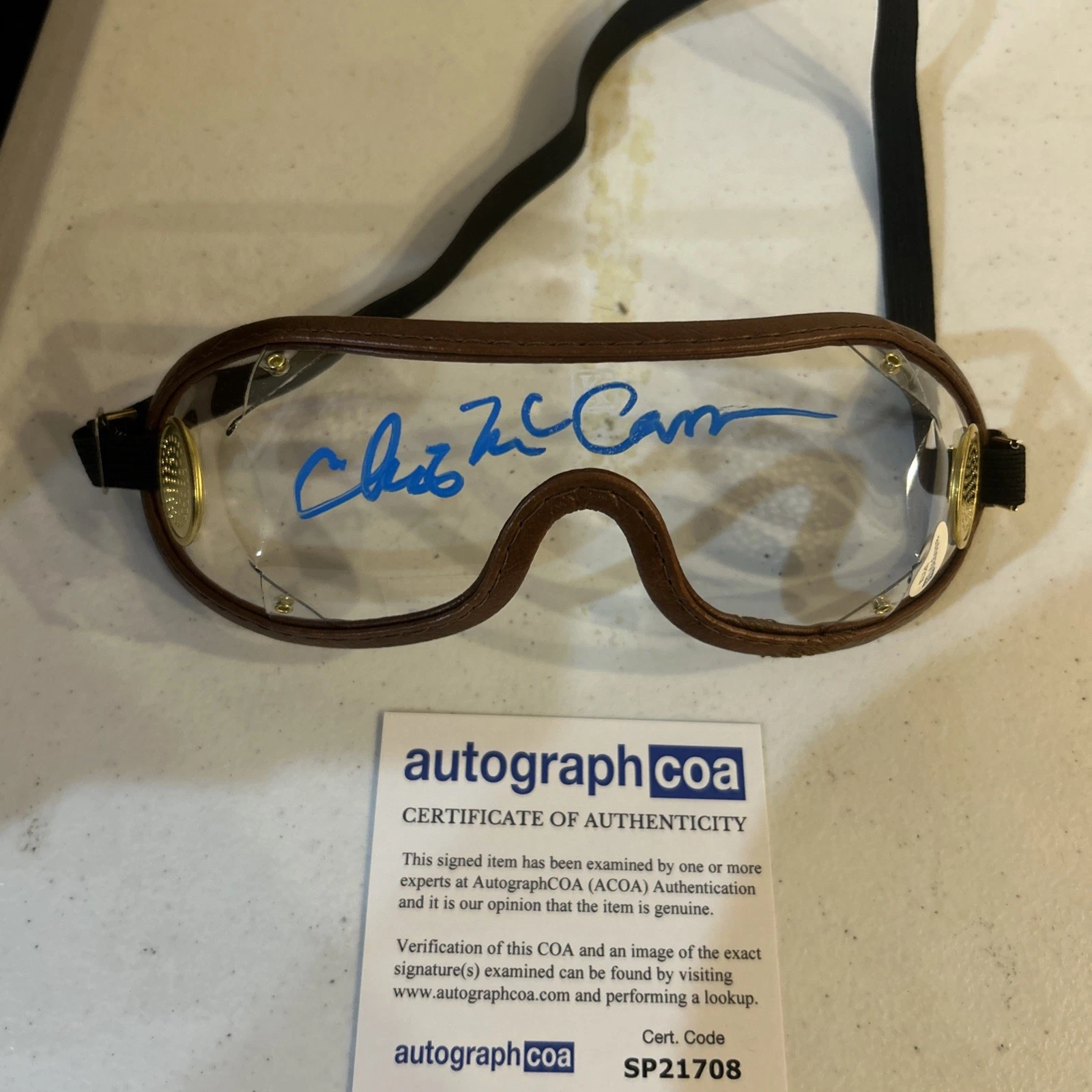 CHRIS MCCARRON SIGNED AUTOGRAPH JOCKEY GOGGLES ACOA HORSE RACING ...