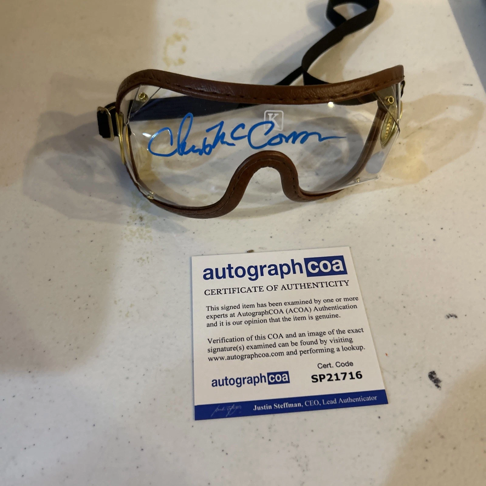 CHRIS MCCARRON SIGNED AUTOGRAPH JOCKEY GOGGLES ACOA HORSE RACING ...