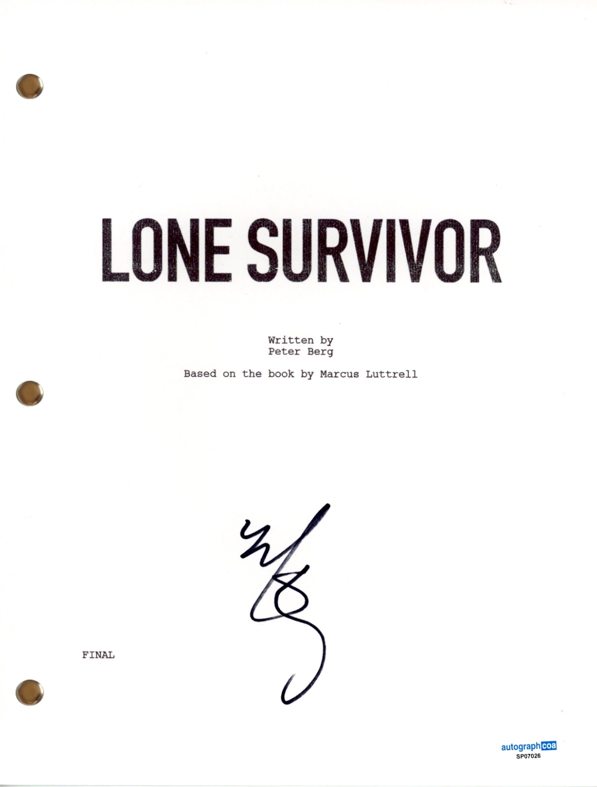 Mark Wahlberg Signed Autograph Lone Survivor Movie Script Screenplay ACOA COA | Autographia