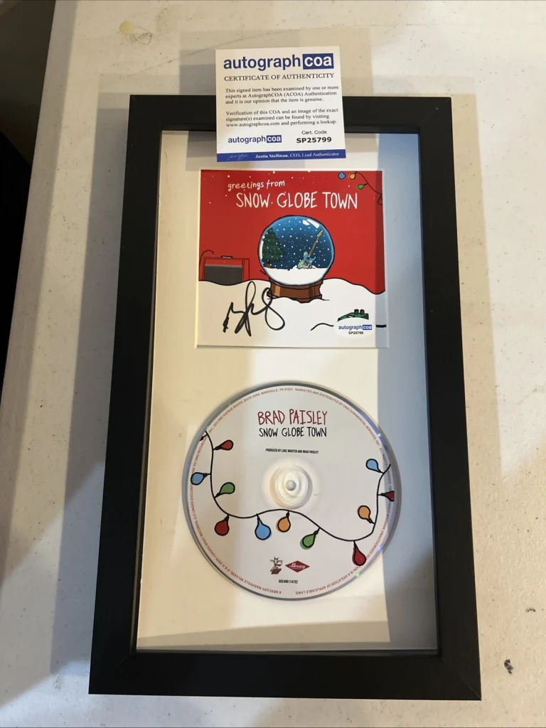 BRAD PAISLEY SIGNED AUTOGRAPH FRAMED CD DISPLAY ACOA SNOW GLOBE TOWN ...