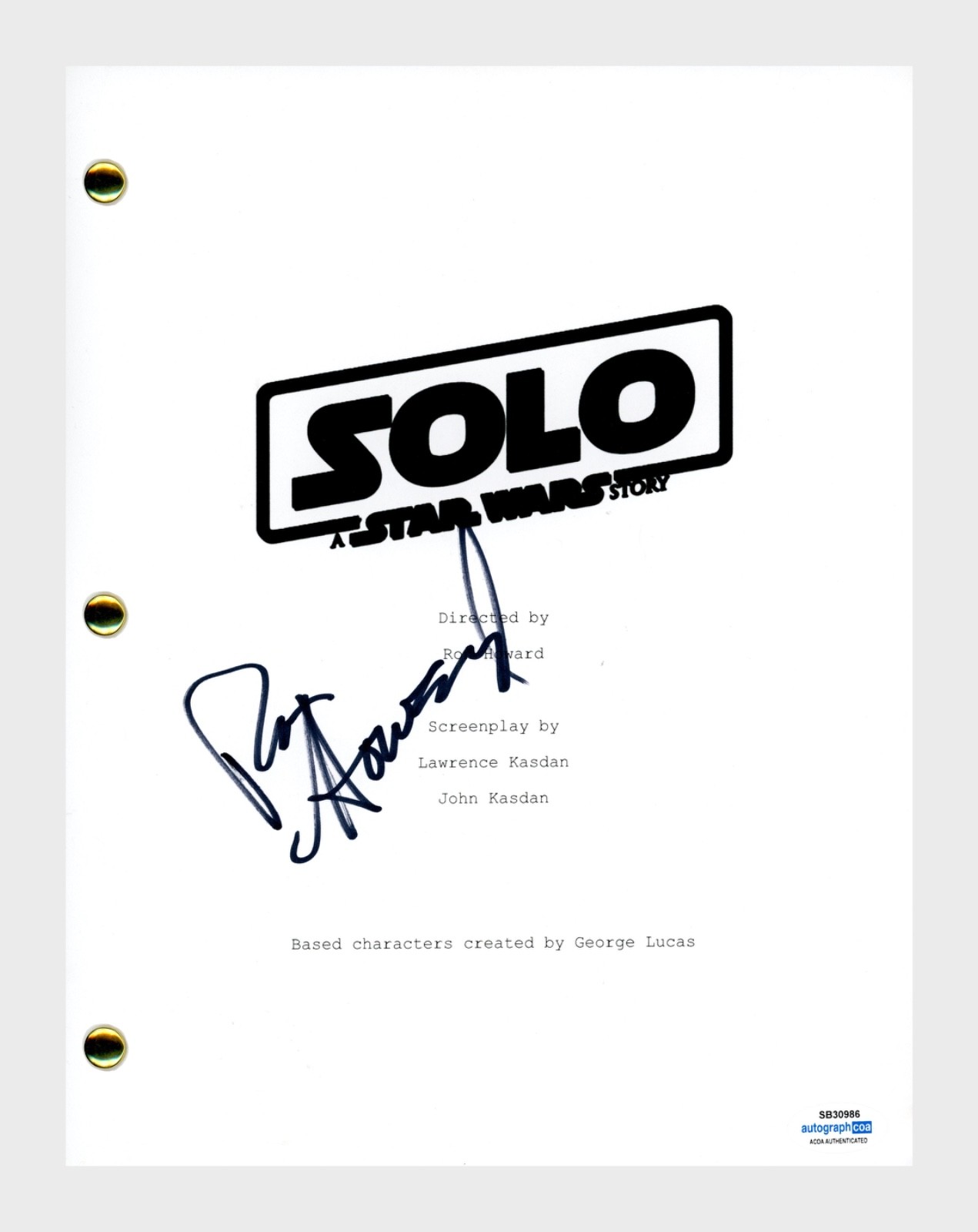 Ron Howard Signed Solo A Star Wars Story Movie Script Autograph ACOA ...