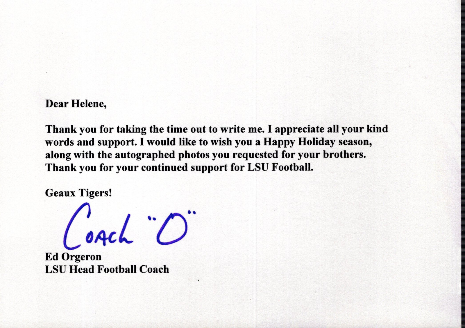 ED ORGERON HAND SIGNED LSU NOTECARD+COA FORMER LSU COACH COACH O ...