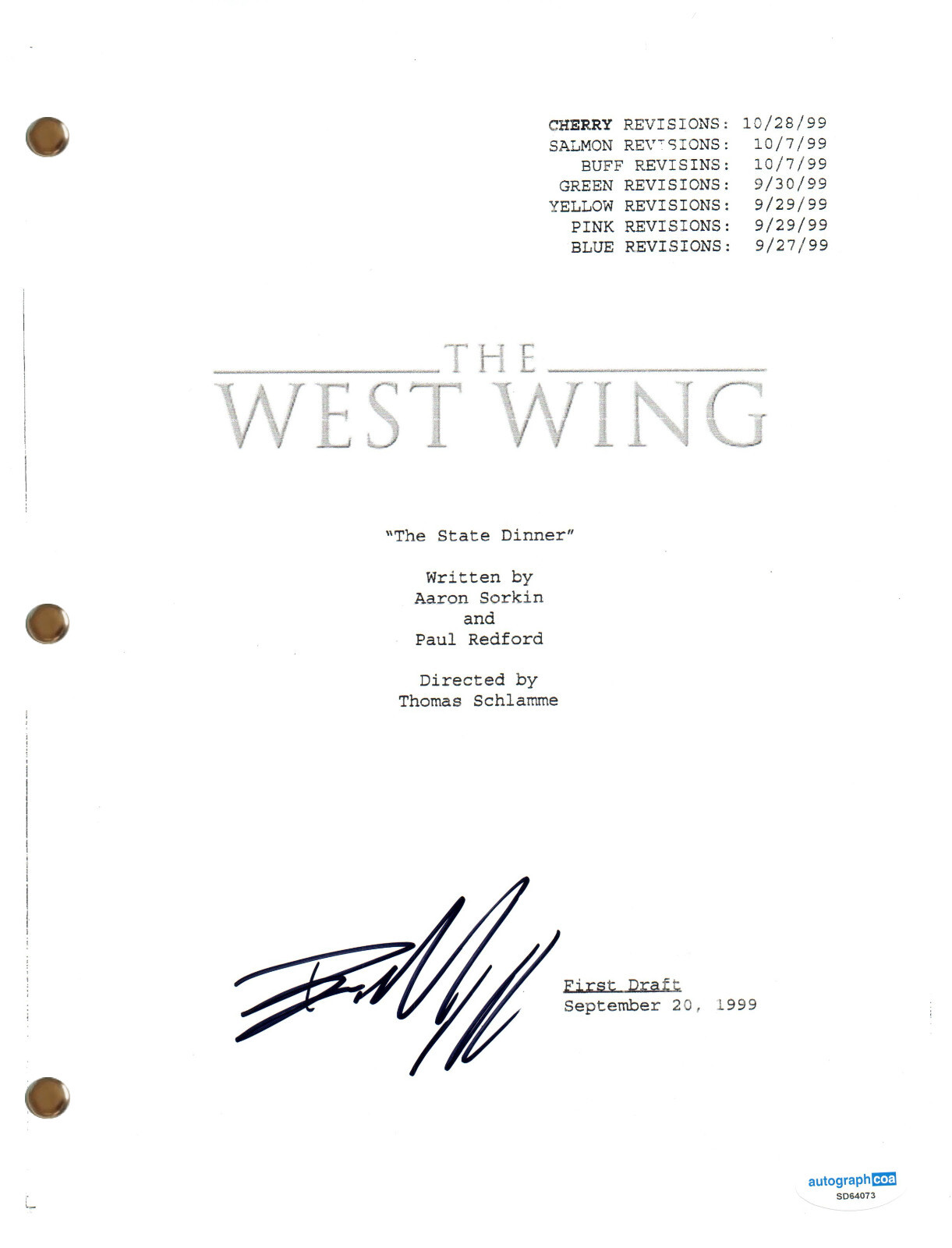 Bradley Whitford "The West Wing" Signed Autograph 'The State Dinner ...