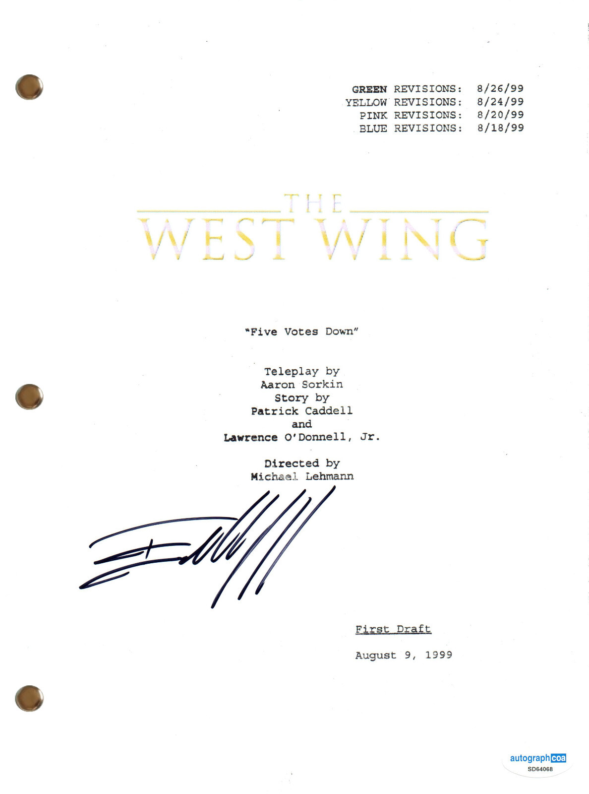 Bradley Whitford "The West Wing" Signed Autograph Episode 104 Full ...