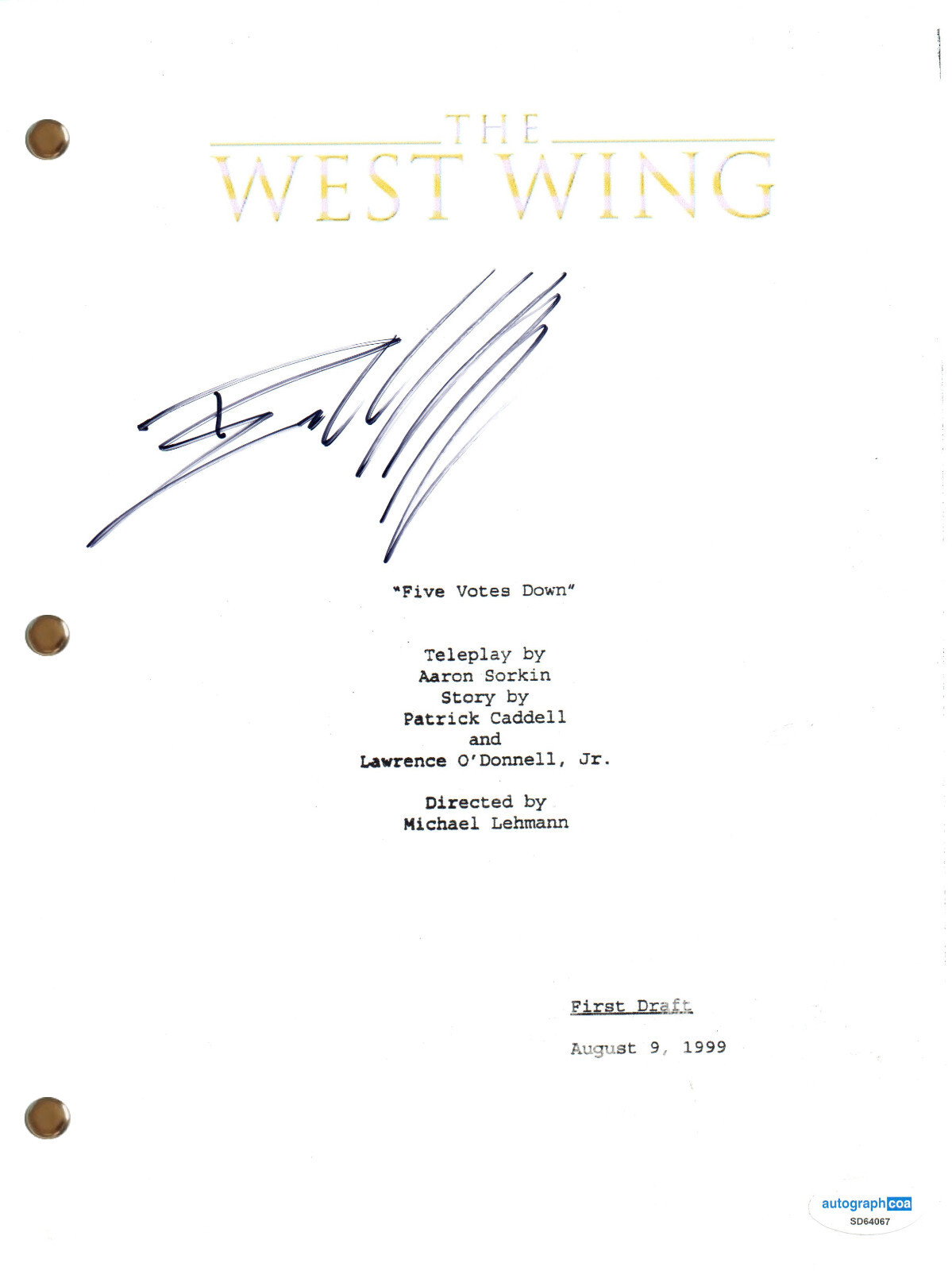 Bradley Whitford "The West Wing" Signed Autograph 'Five Votes Down ...