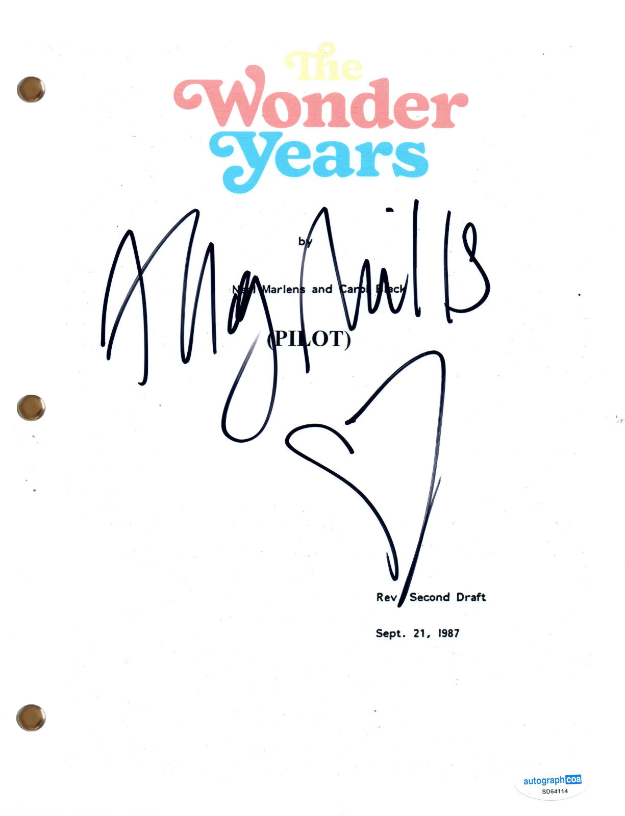 Alley Mills “The Wonder Years” Signed Autograph Pilot Script TV ...