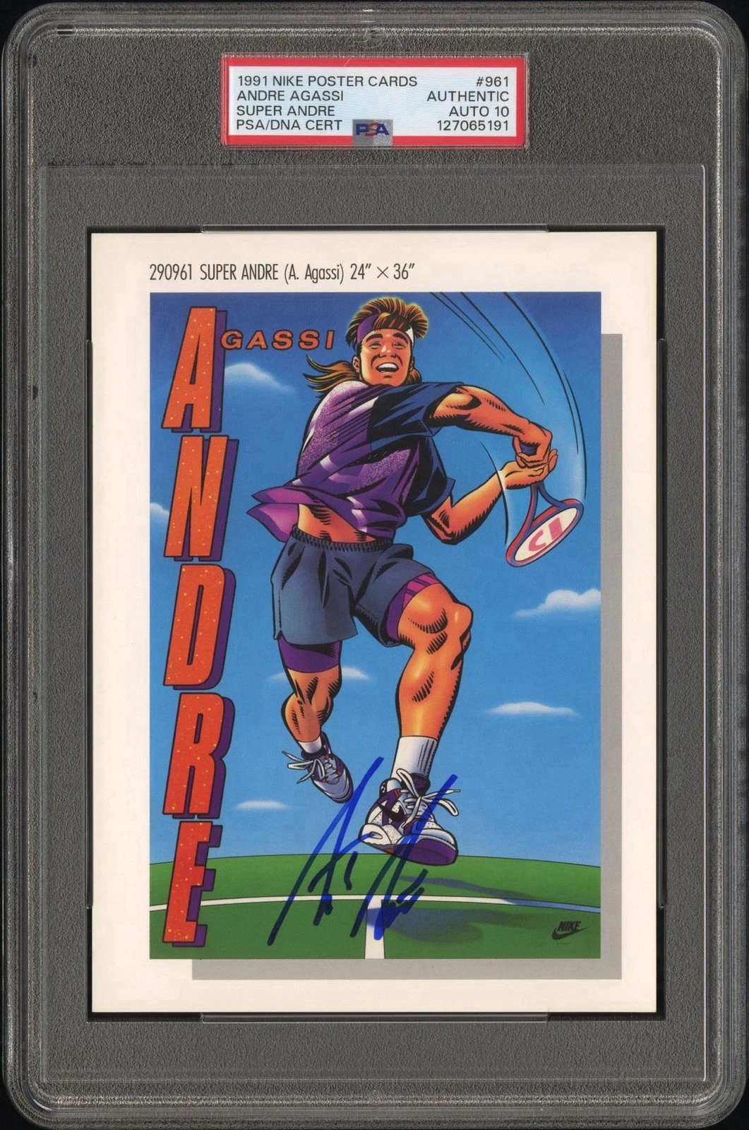 1991 Nike Poster Cards #961 Andre Agassi Signed Super Andre PSA GEM 10 ...