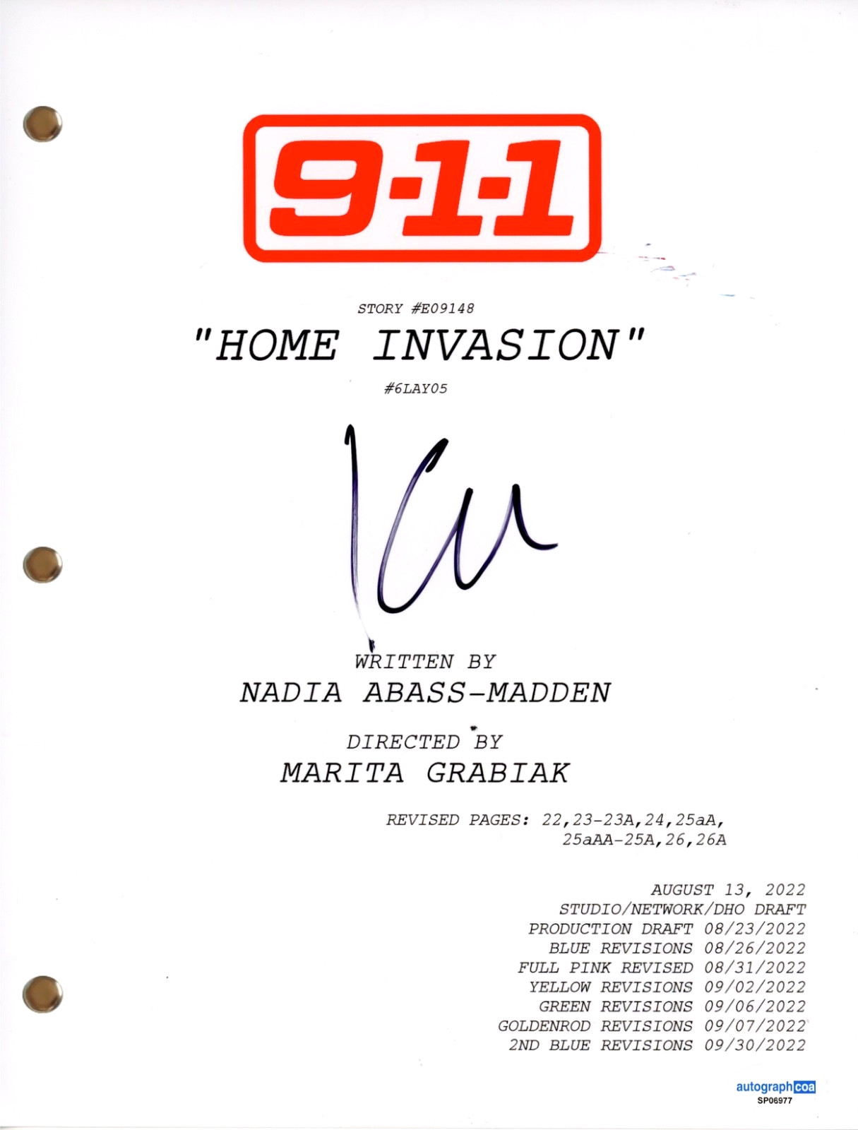 Kenneth Choi "9-1-1" Signed Autograph Full Episode Script TV Screenplay ...