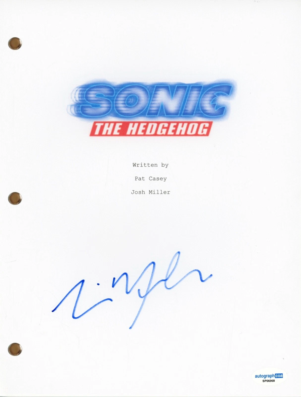 Tim Miller Sonic The Hedgehog Signed Autograph Movie Script Producer ...