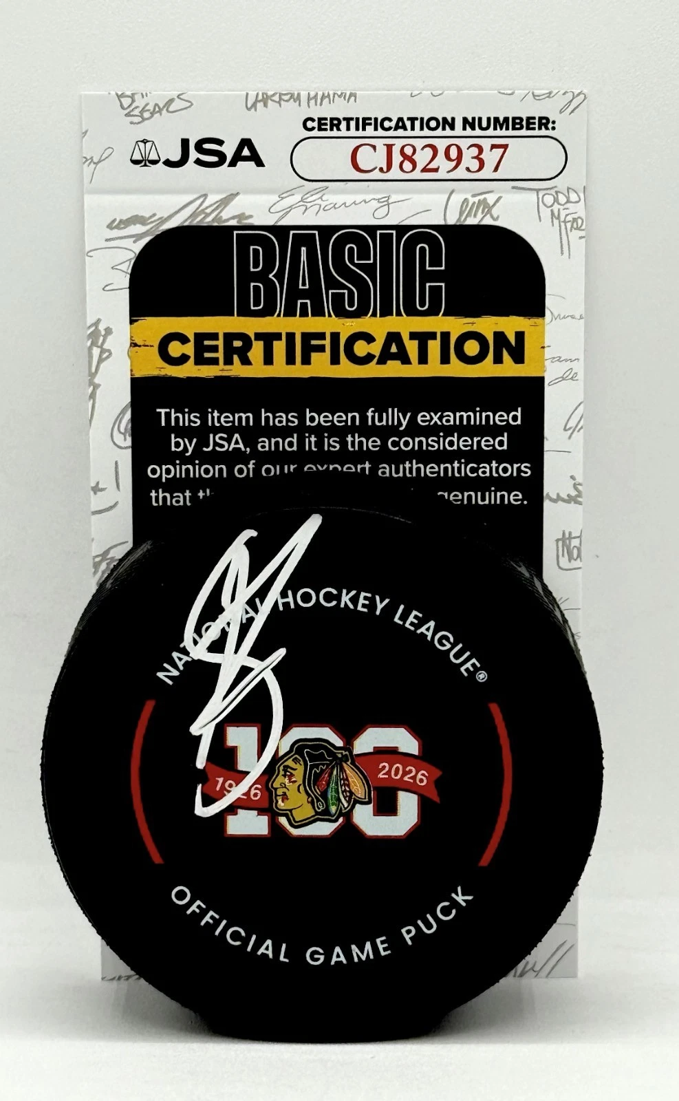 Sam Rinzel signed Chicago Blackhawks 100th Anniversary Game Puck JSA ...