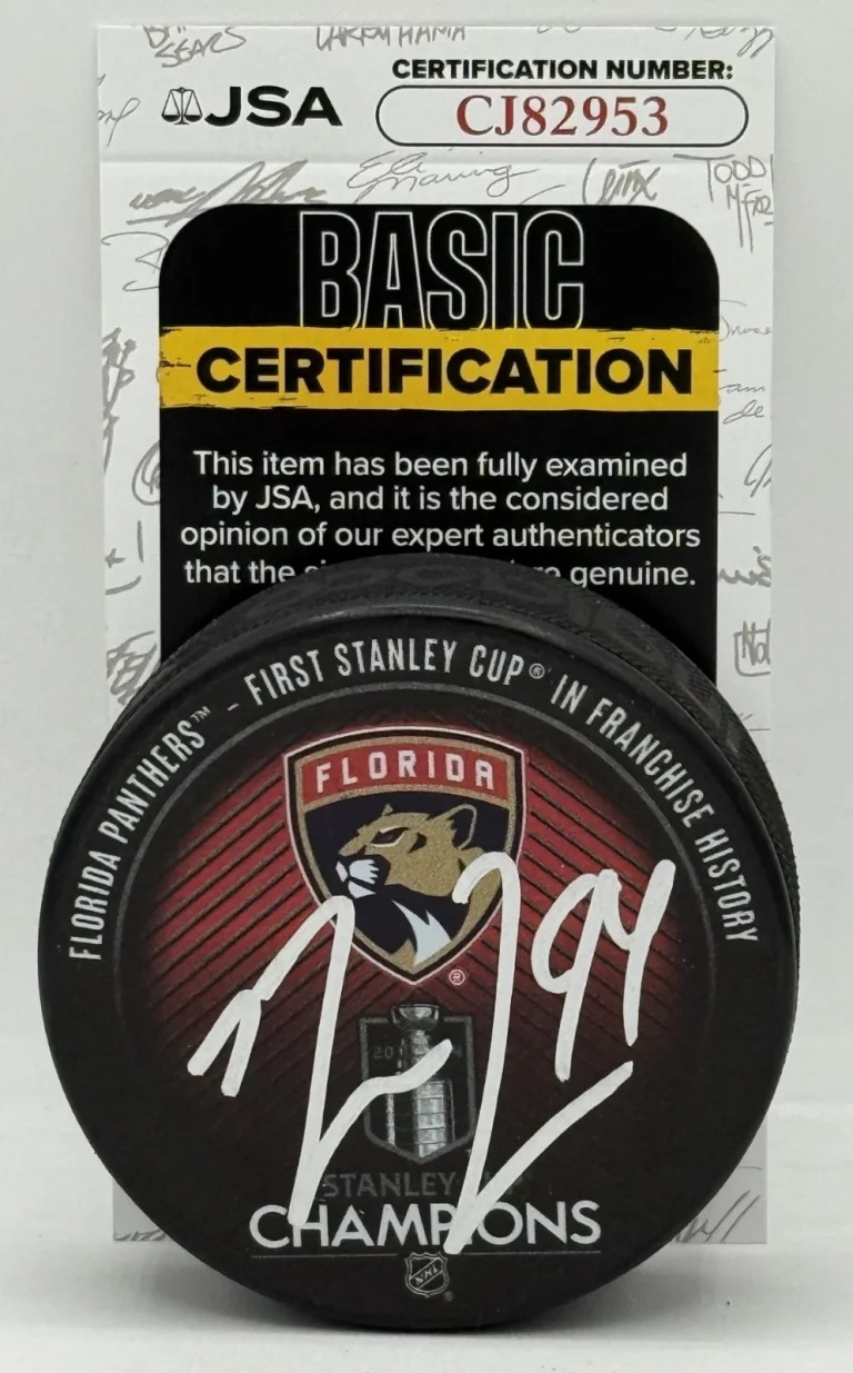 Ryan Lomberg signed Florida Panthers 2024 Stanley Cup Champs Puck JSA ...