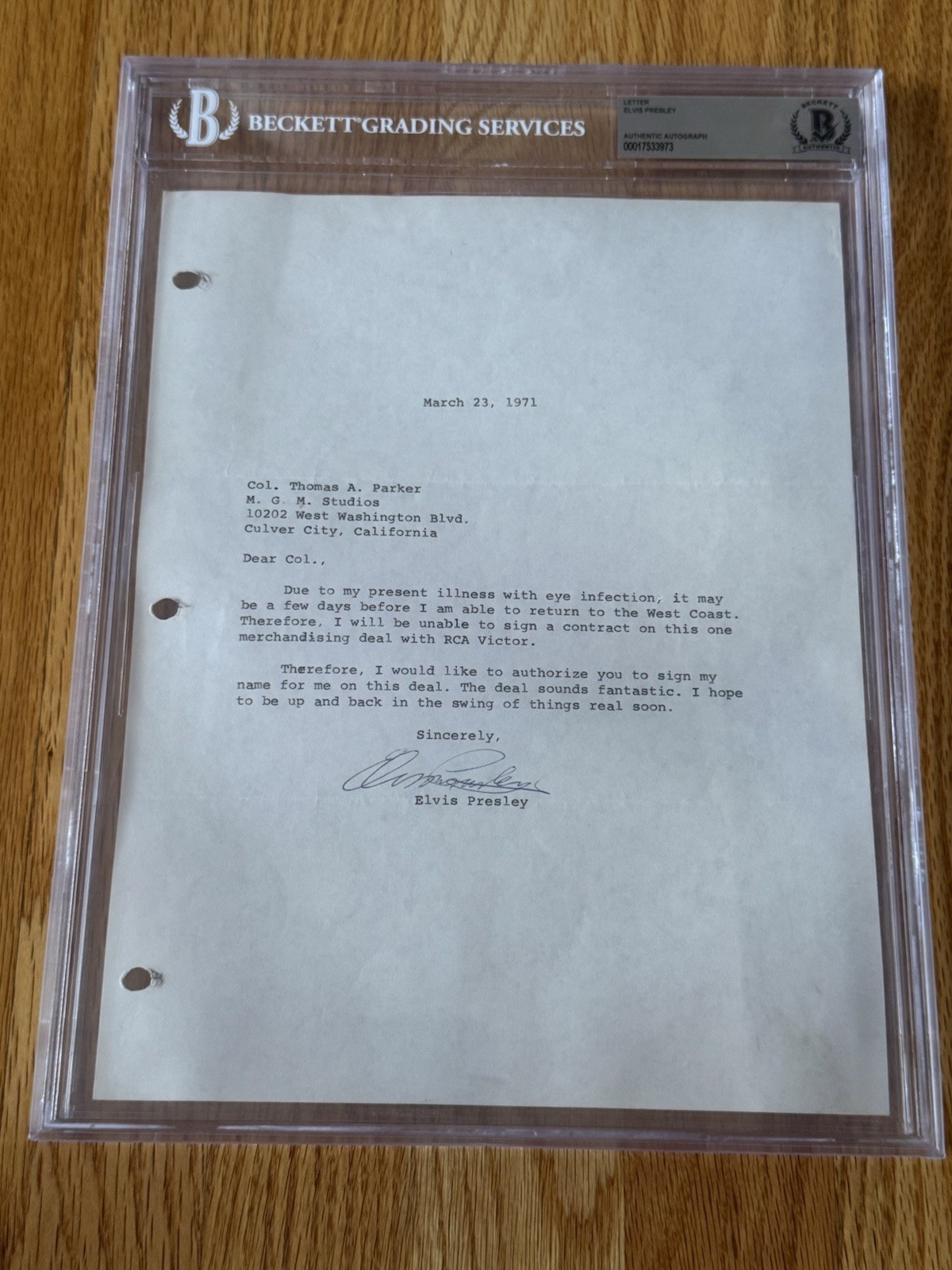 Elvis Presley Signed Autographed Letter To Colonel Parker Beckett Slab ...