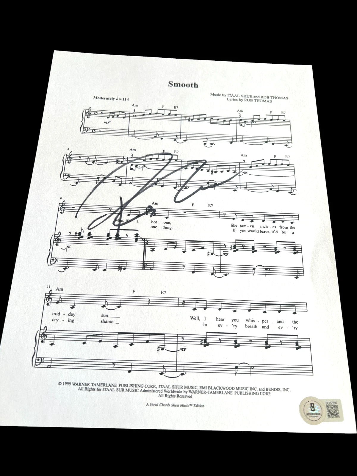 ROB THOMAS SIGNED AUTOGRAPH SHEET MUSIC SMOOTH BECKETT BAS COA D ...