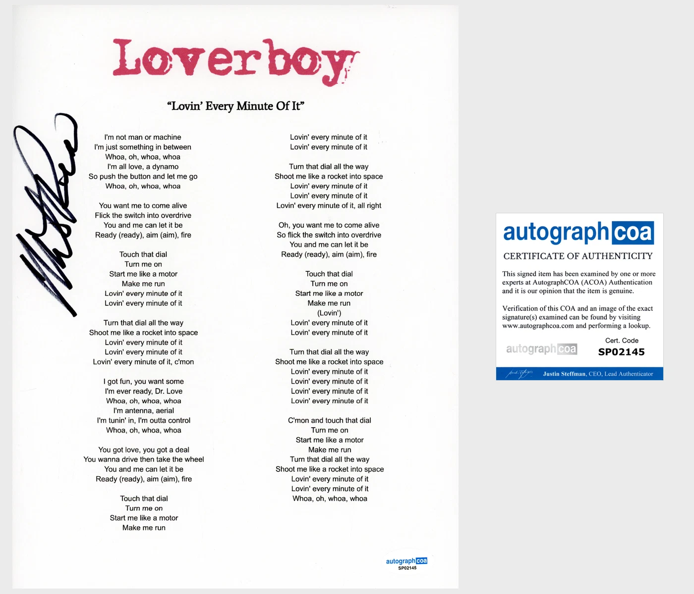 Mike Reno ‘Loverboy’ Band Signed 'Lovin' Every Minute Of It' Lyric ...
