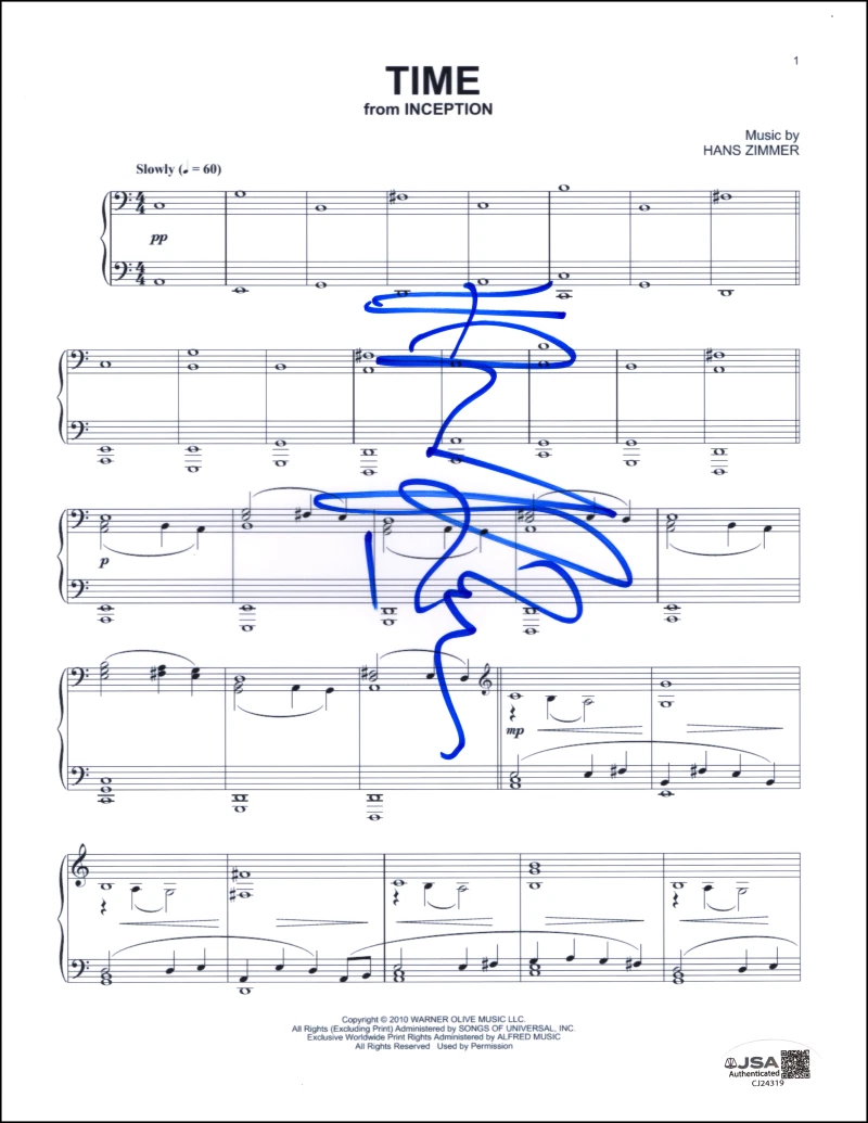 Hans Zimmer Signed Autograph Time Sheet Music from Interstellar w/ JSA ...