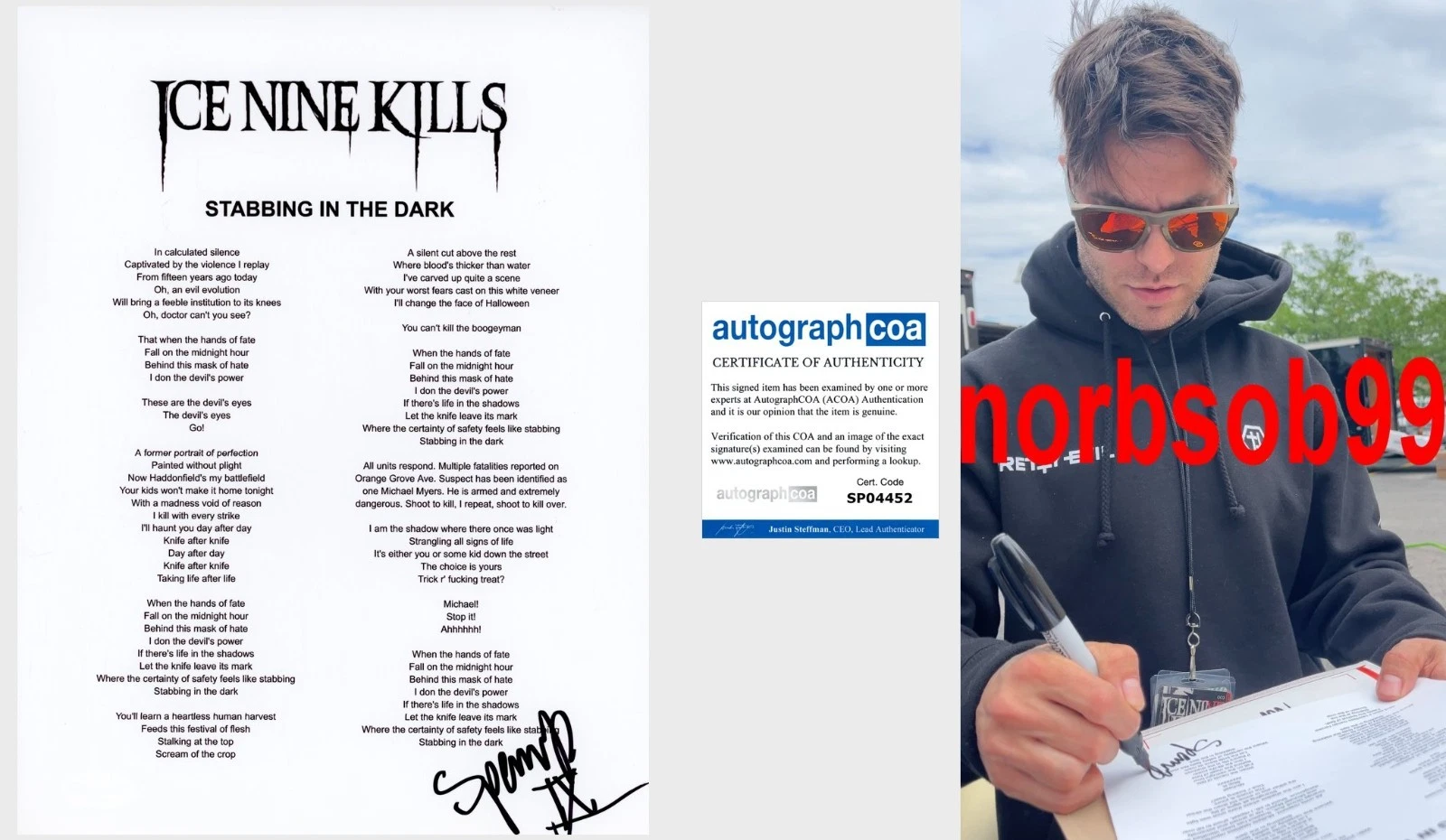 SPENCER CHARNAS SIGNED ICE NINE KILLS STABBING IN THE DARK LYRIC w ...