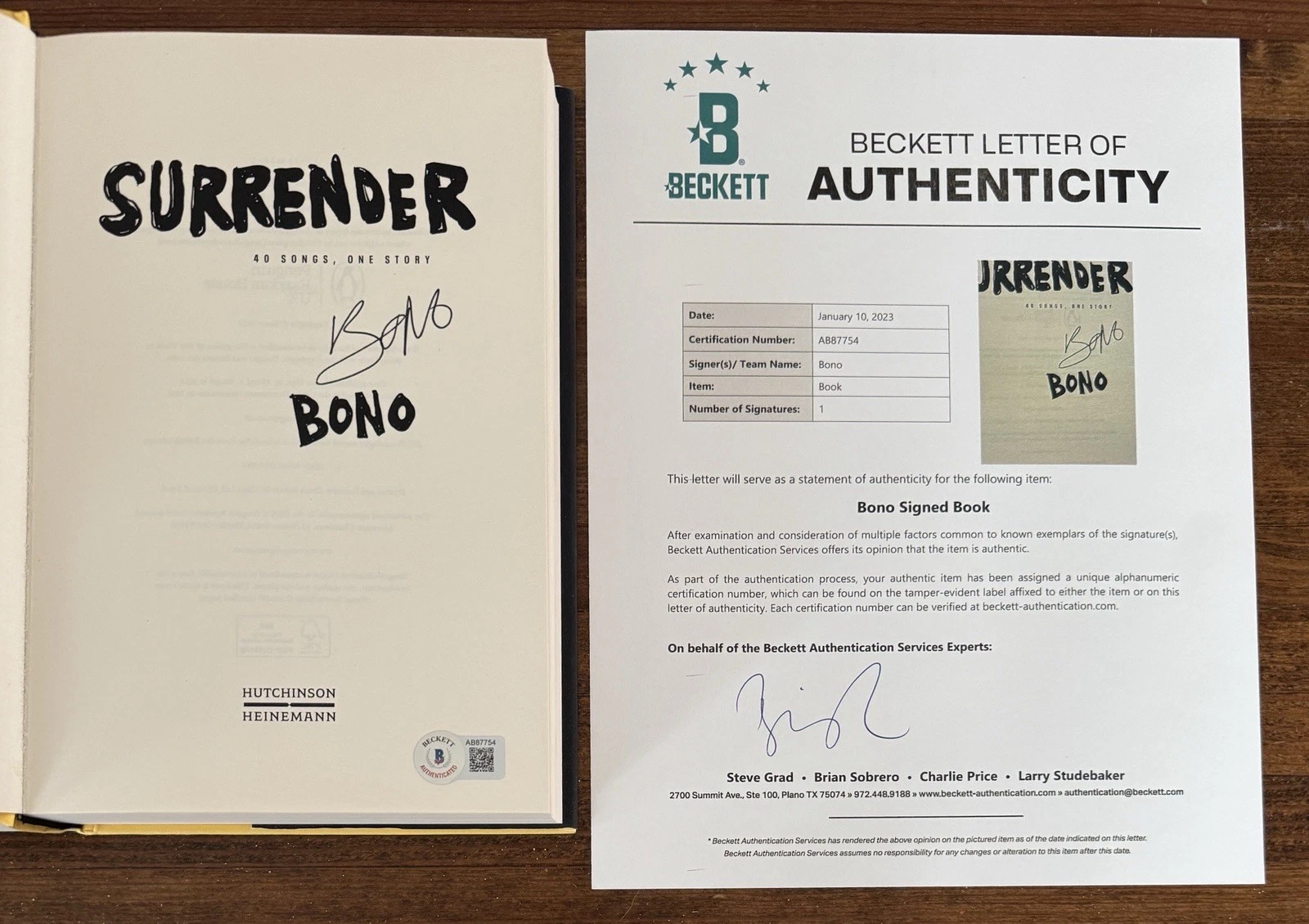 SIGNED BOOK Surrender 40 Songs Bono U2 Band Autograph 1st Ed UK BAS Beckett COA | Autographia