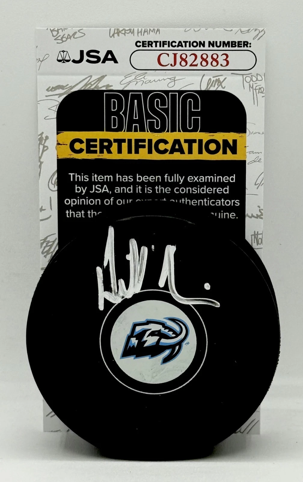 Bill Armstrong signed Utah Mammoth Logo Puck autographed JSA | Autographia
