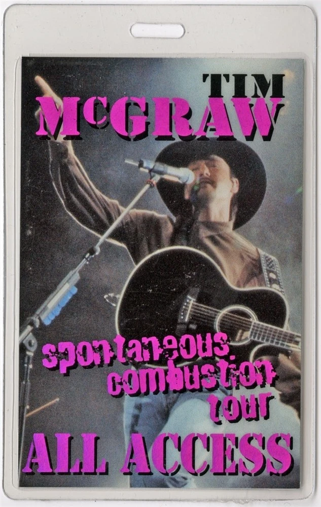 Tim McGraw 1996 Spontaneous Combustion Concert Tour Laminated Backstage ...