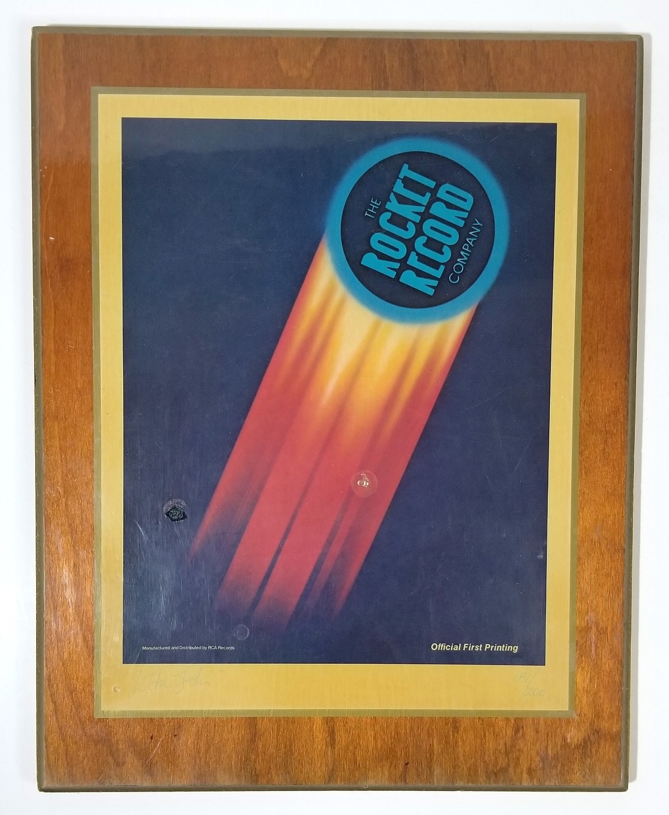 Elton John SIGNED Official First Printing Rocket Record Plaque JSA LOA ...