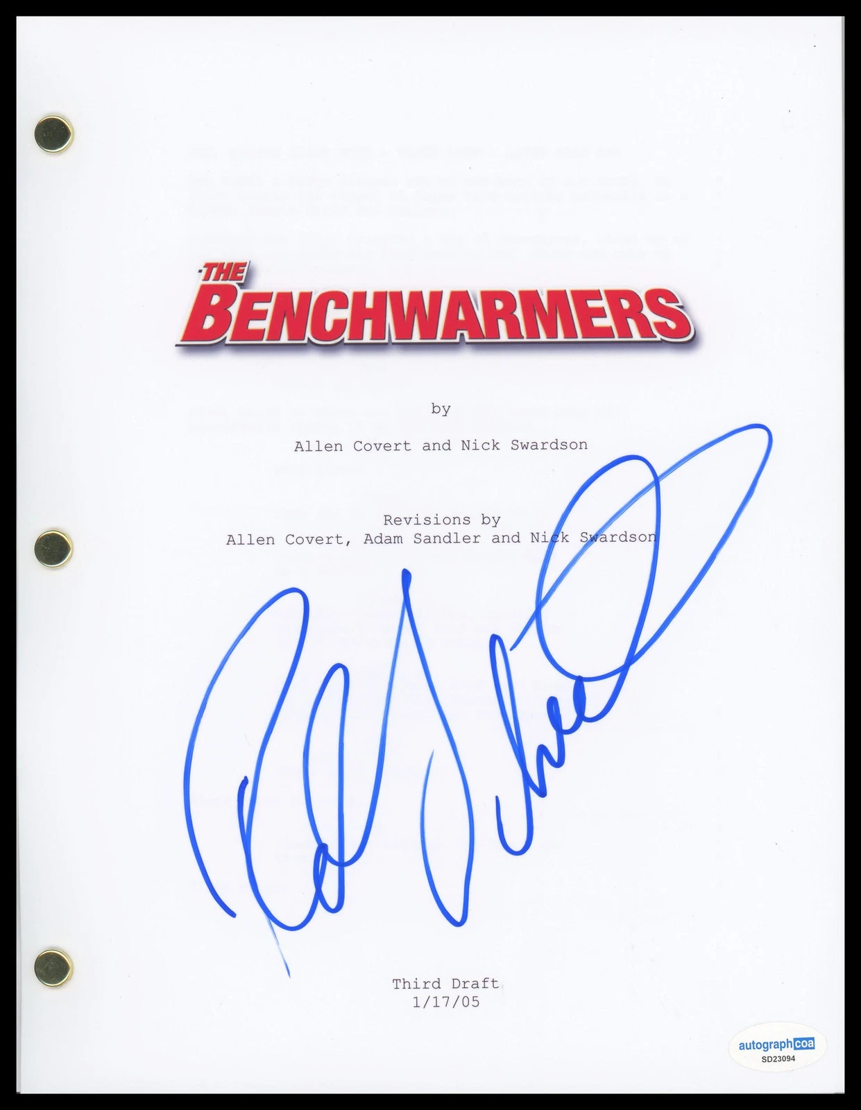 Rob Schneider "The Benchwarmers" AUTOGRAPH Signed Full Script ...
