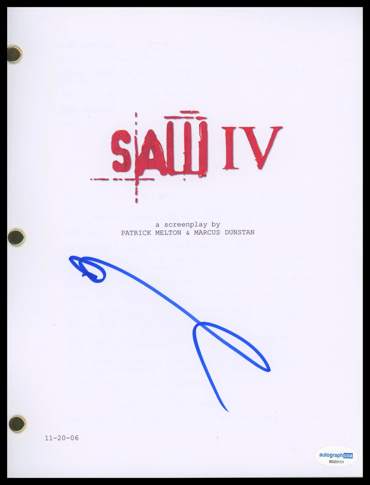 Donnie Wahlberg "Saw IV" AUTOGRAPH Signed Full Complete Script ...