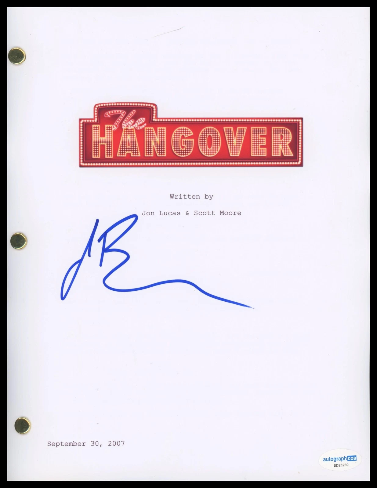 Justin Bartha "The Hangover" AUTOGRAPH Signed 'Doug' Script Screenplay ...