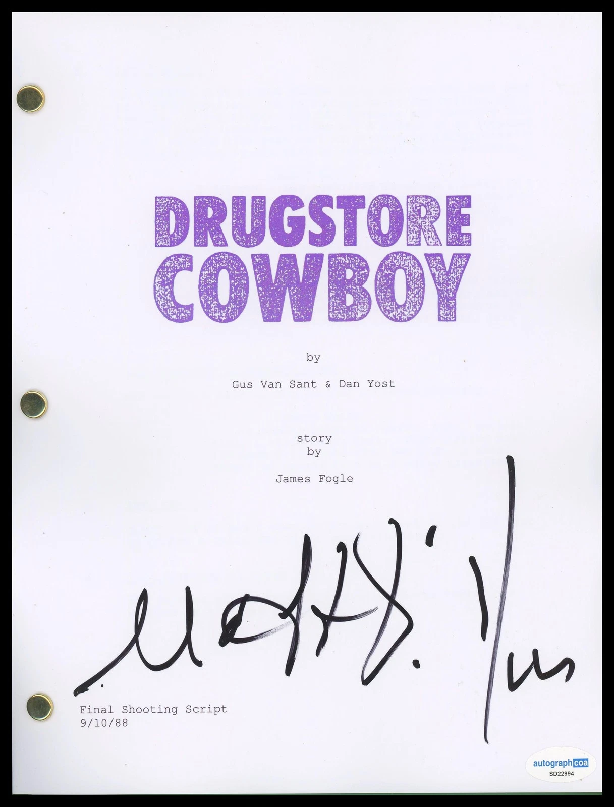 Matt Dillon "Drugstore Cowboy" AUTOGRAPH Signed Complete Script ...