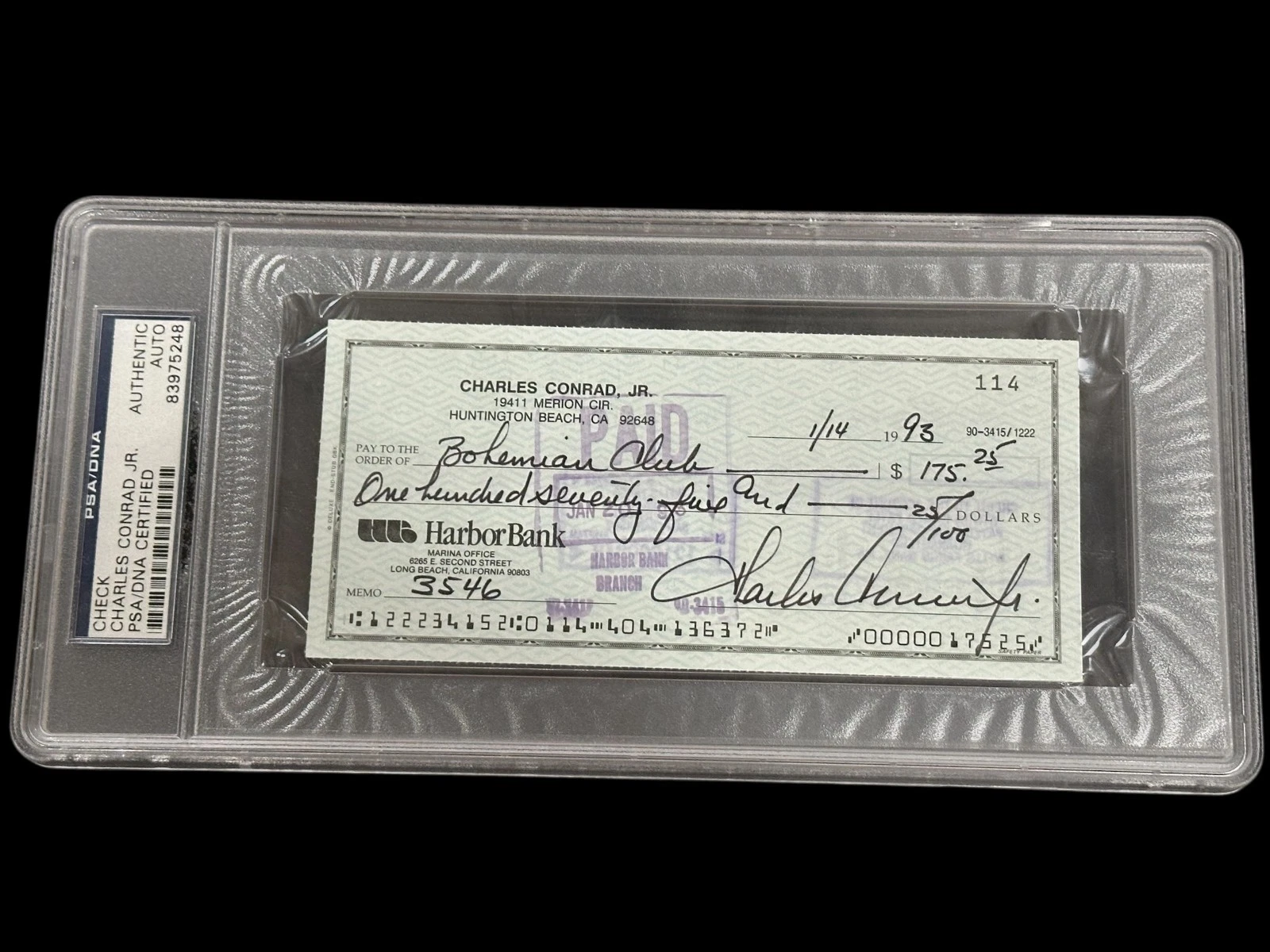 Charles Pete Conrad NASA Apollo 12 Moonwalker Signed Autograph Check ...