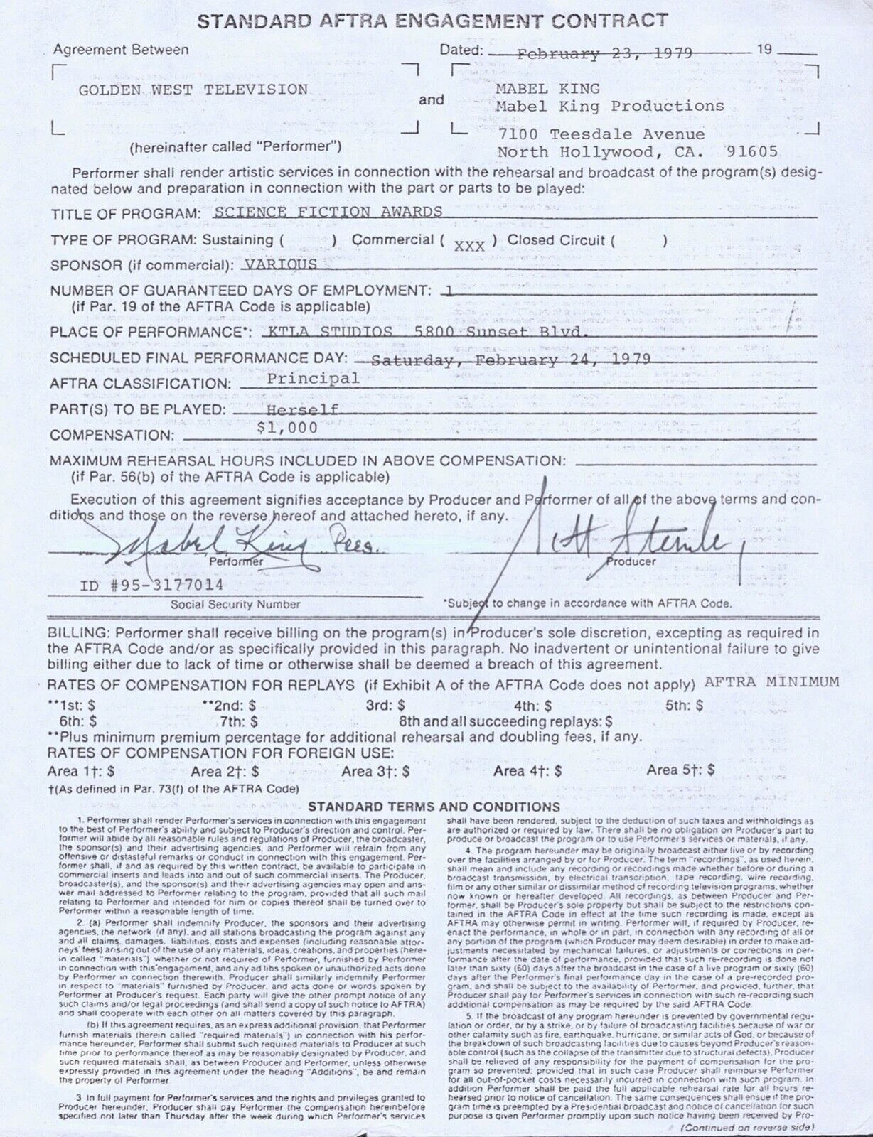 MABEL KING Signed Autograph Contract WHATS HAPPENING JSA COA | Autographia