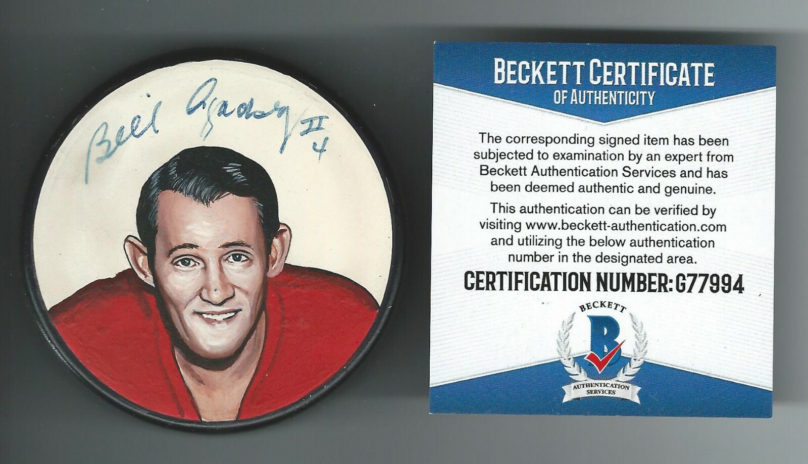 Bill Gadsby Signed Detroit Red Wings Custom Hand Painted Litho Puck ...