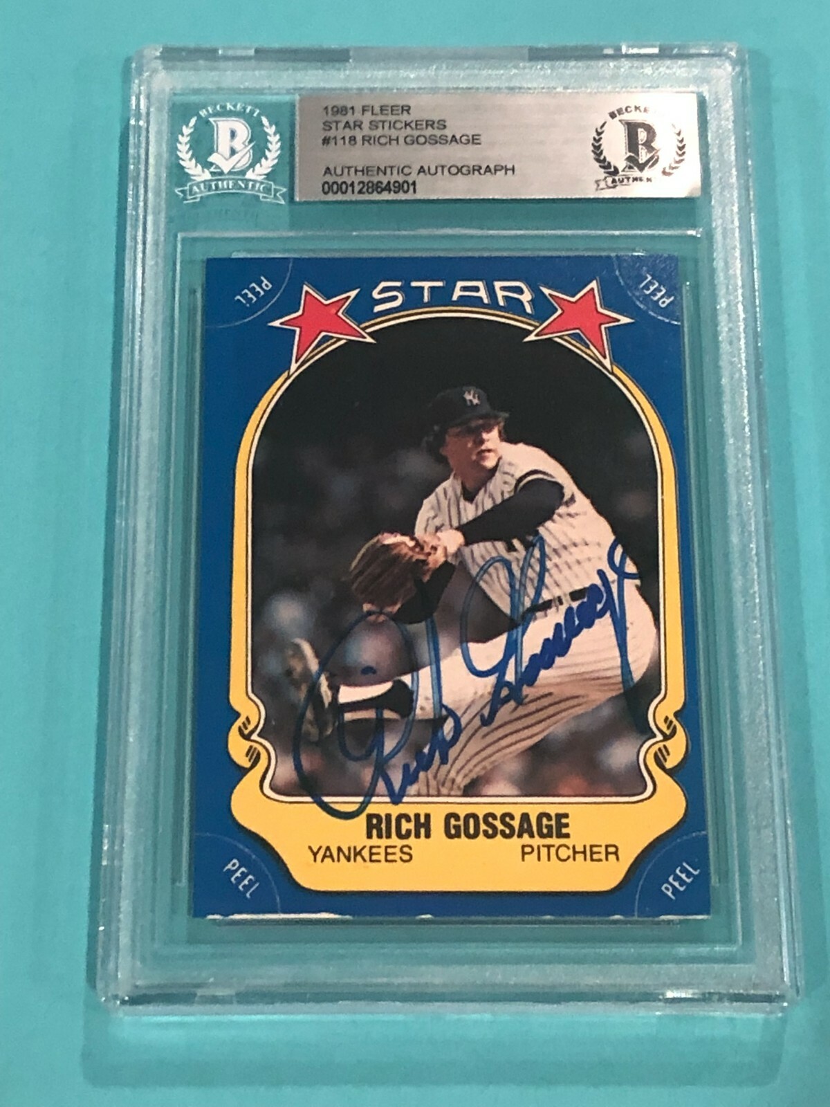 GOOSE GOSSAGE Signed 1981 FLEER STAR STICKER Card #118 Beckett ...