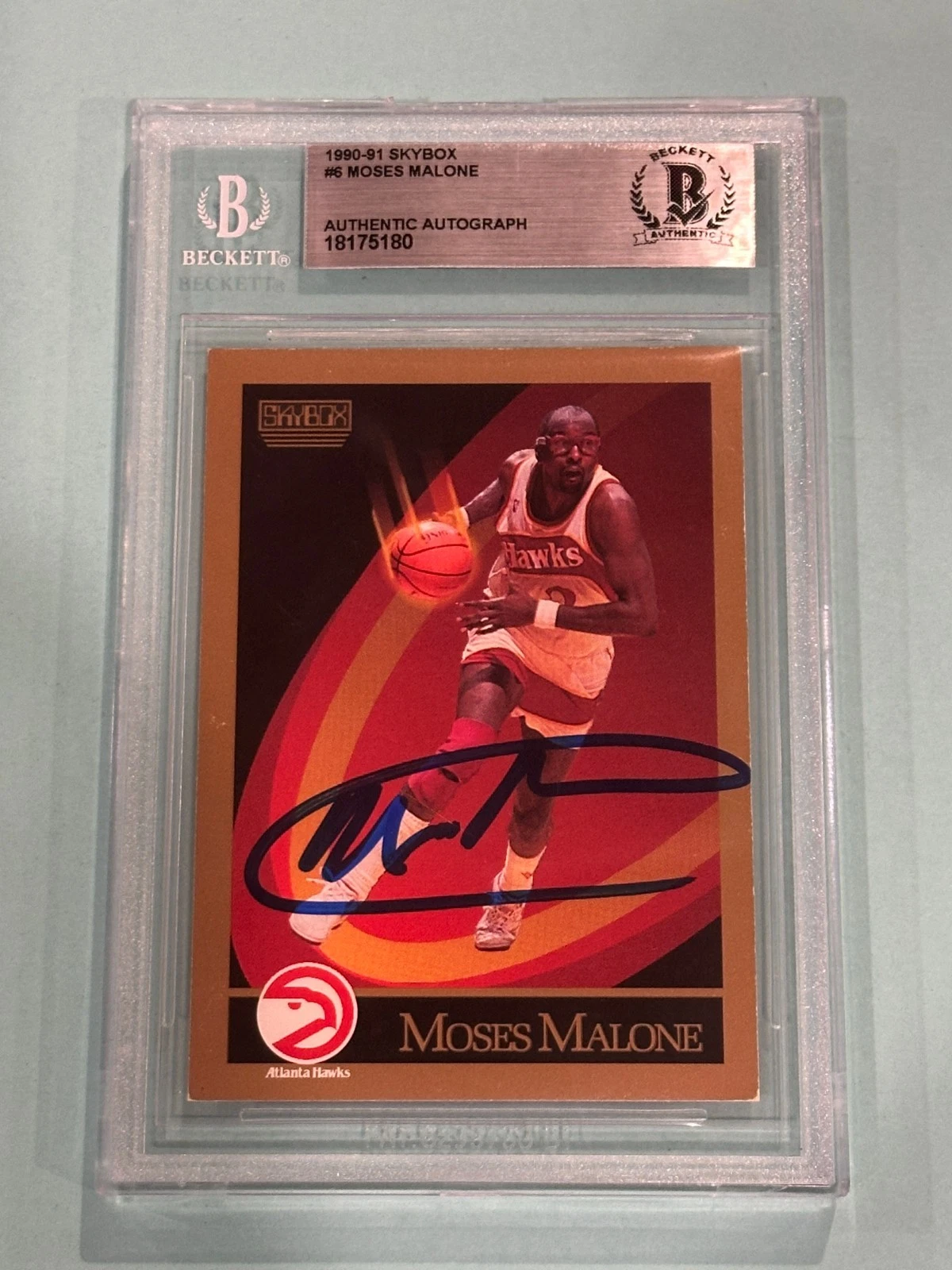 MOSES MALONE Signed 1990-91 SKYBOX Card #6 Beckett (BAS) | Autographia
