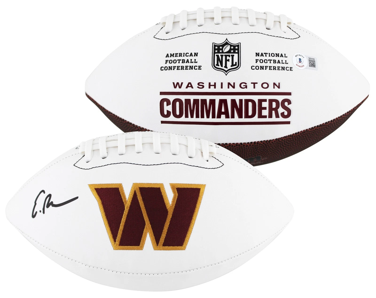 Commanders Emmanuel Forbes Signed Wilson White Panel Logo Football BAS ...