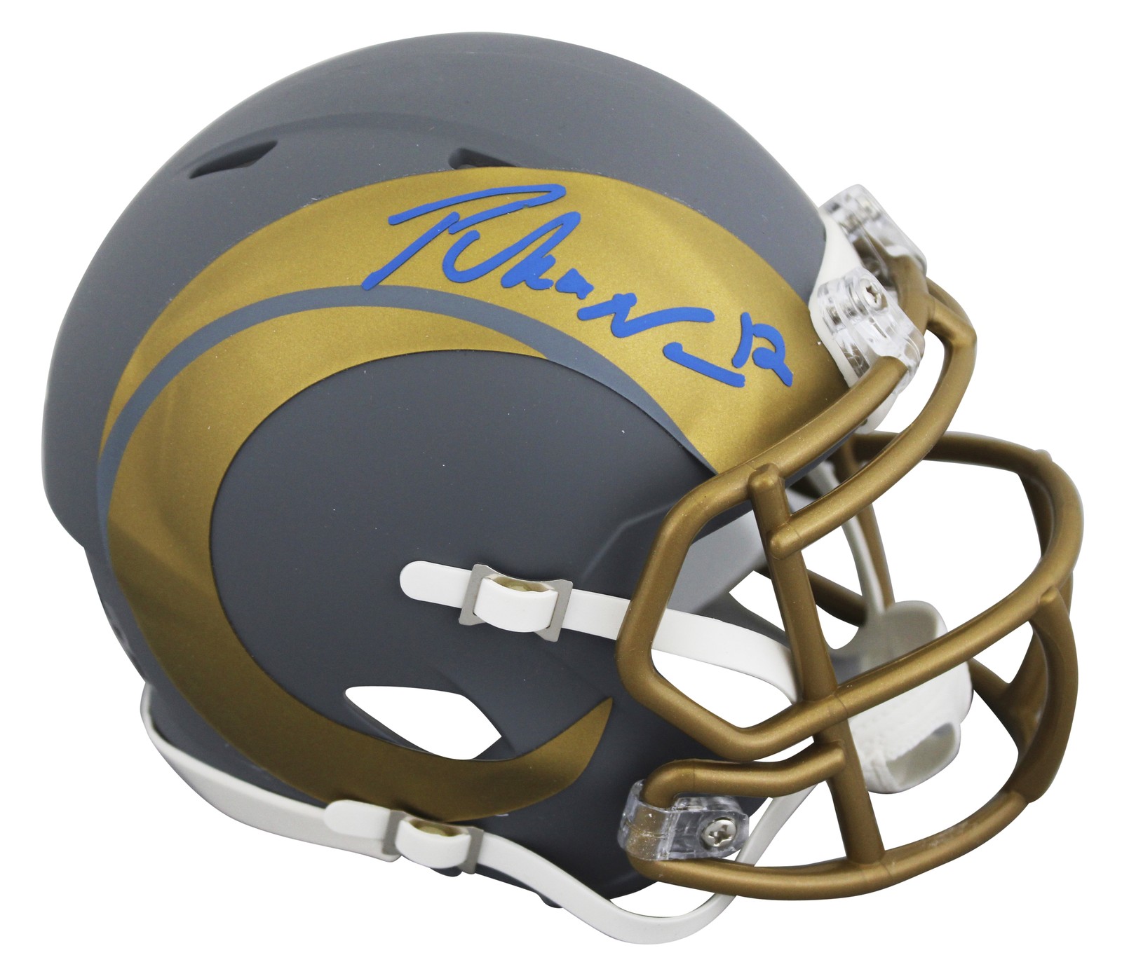Rams Puka Nacua Authentic Signed Slate Speed Mini Helmet w/ Blue Sig ...