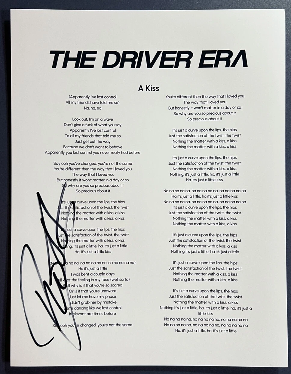 ROSS LYNCH SIGNED LYRIC SHEET THE DRIVER ERA LEAD SINGER A KISS ...