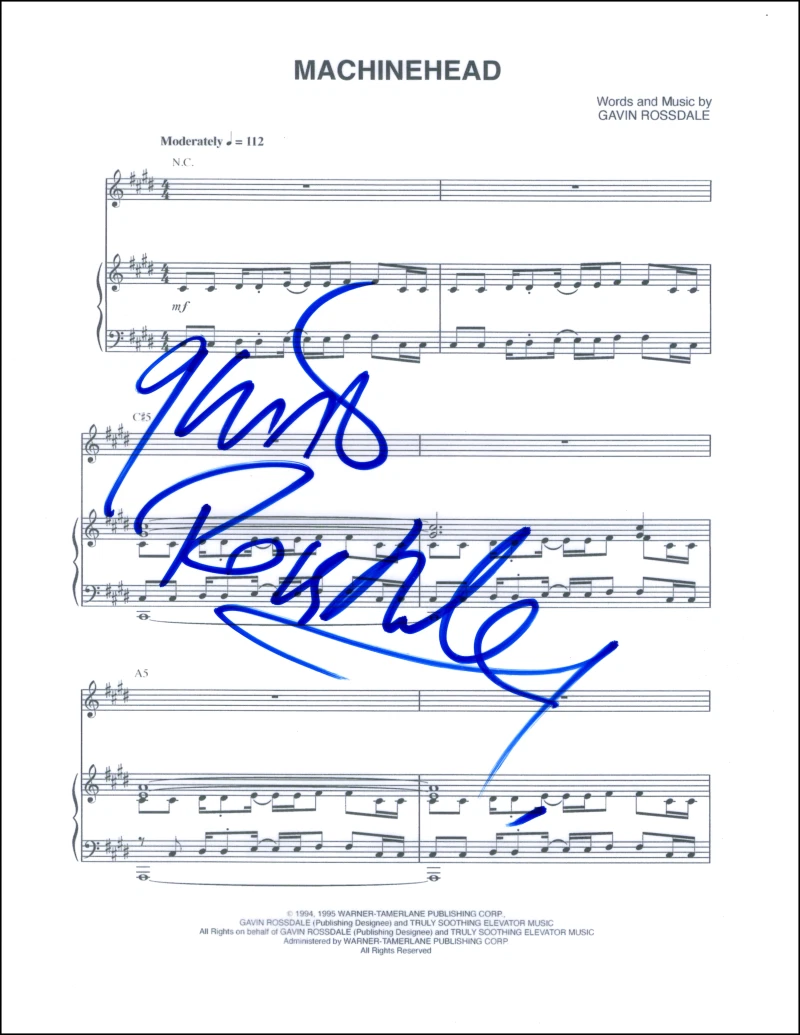 Gavin Rossdale of Bush Signed Autograph Machinehead Sheet Music ...