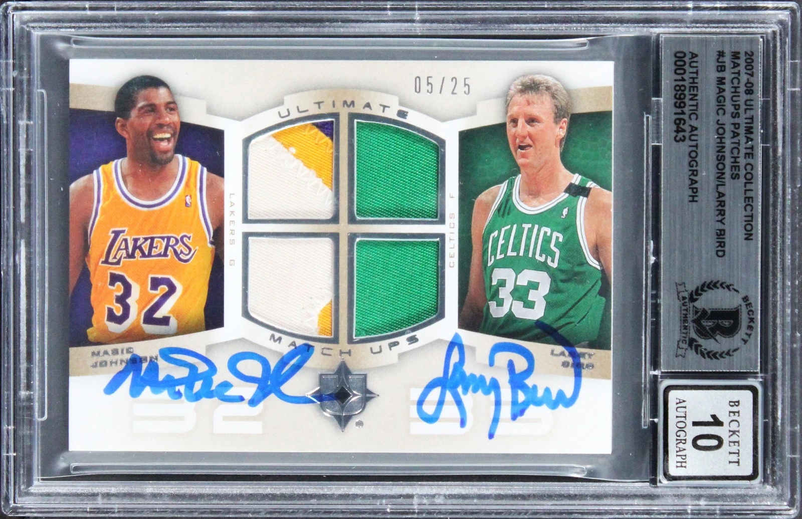 Magic Johnson & Larry Bird Signed 2007 UC Match #JB #5/25 Card Auto 10 ...