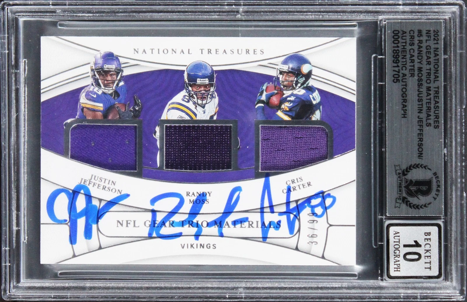 (3) Jefferson, Moss & Carter Signed 2021 NT Mat #6 36/99 Card Auto 10 ...