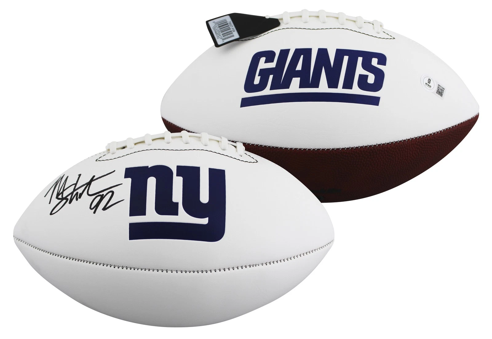 Giants Michael Strahan Signed Franklin White Panel Logo Football BAS ...
